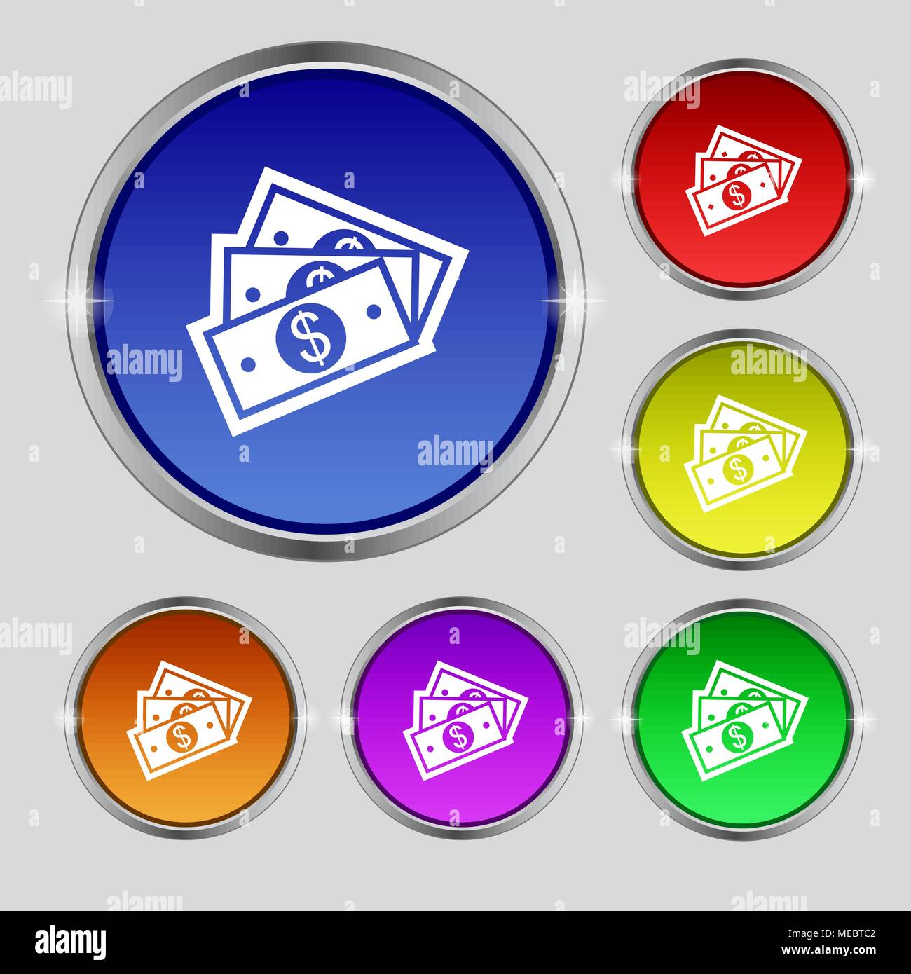 U.s dollar icon sign. Round symbol on bright colourful buttons. Vector ...