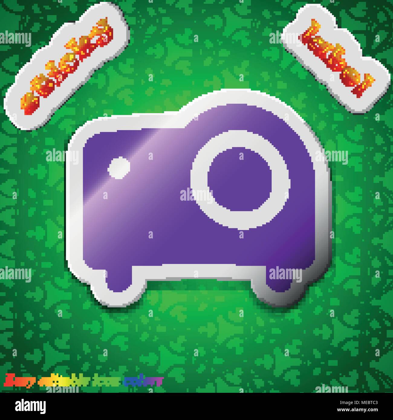 projector icon sign. Symbol chic colored sticky label on green ...