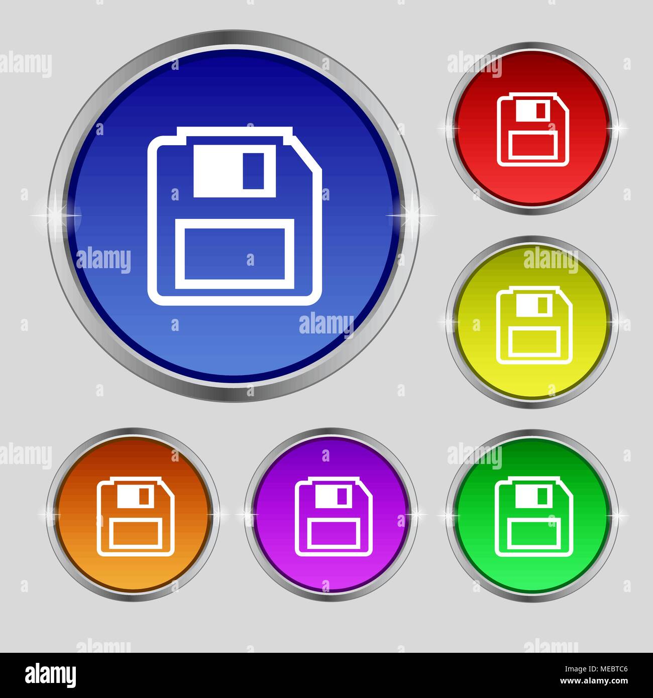 floppy disk icon sign. Round symbol on bright colourful buttons. Vector ...