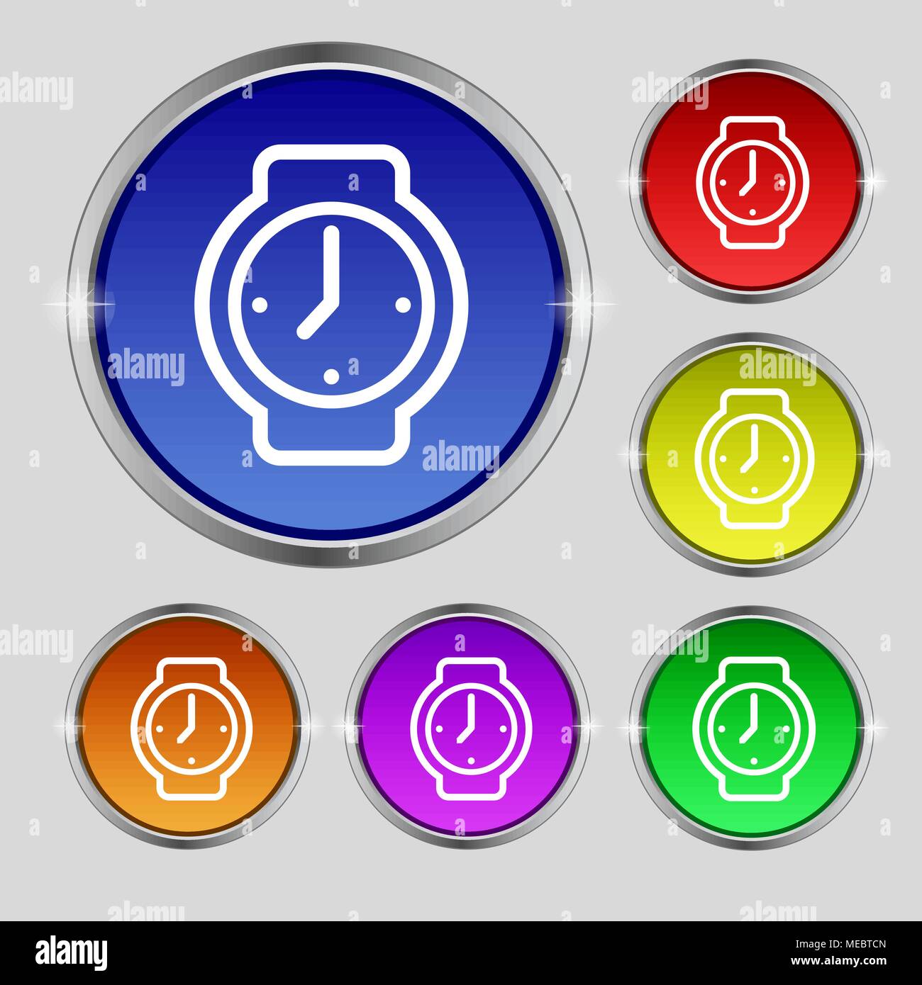 watches icon sign. Round symbol on bright colourful buttons. Vector ...