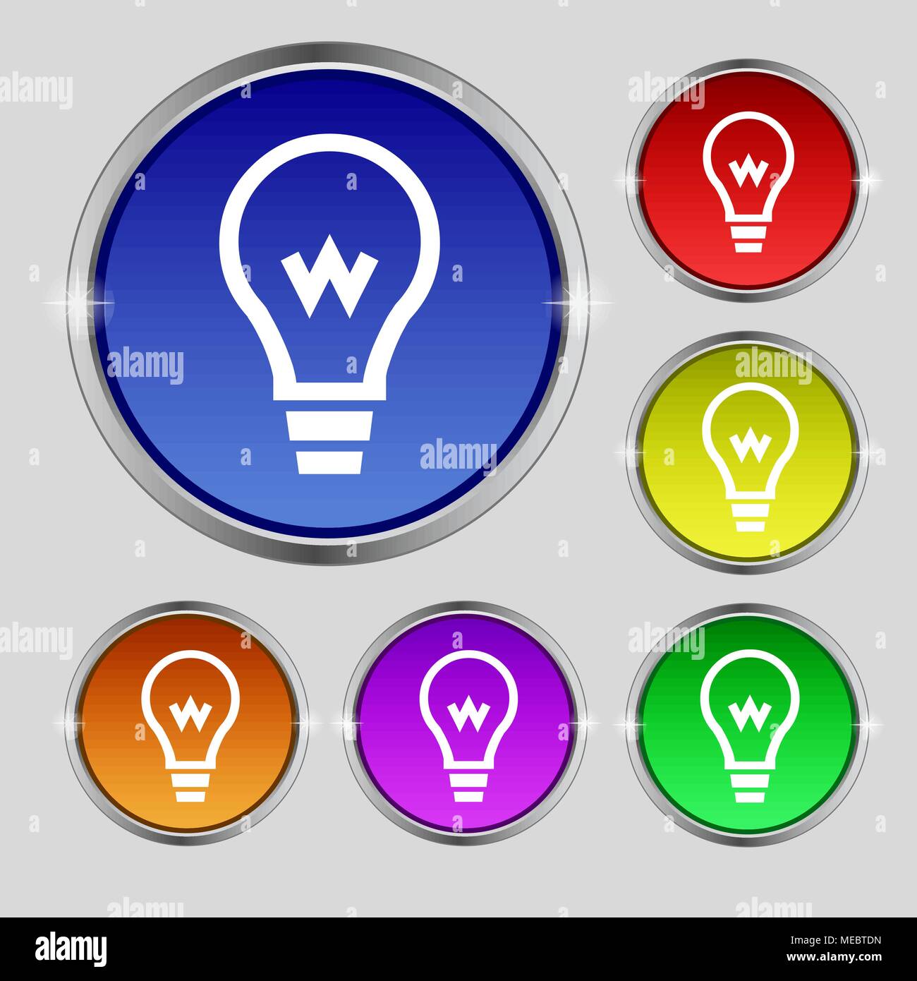 Light bulb icon sign. Round symbol on bright colourful buttons. Vector ...