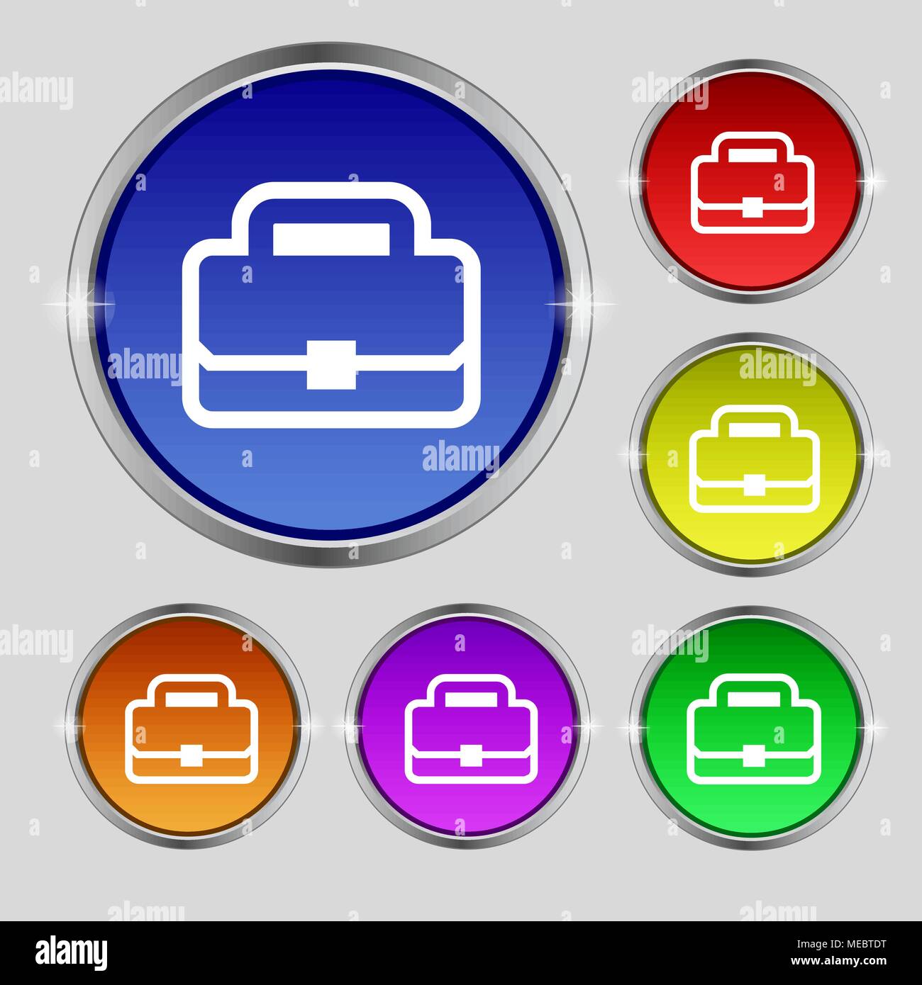 Briefcase icon sign. Round symbol on bright colourful buttons. Vector ...
