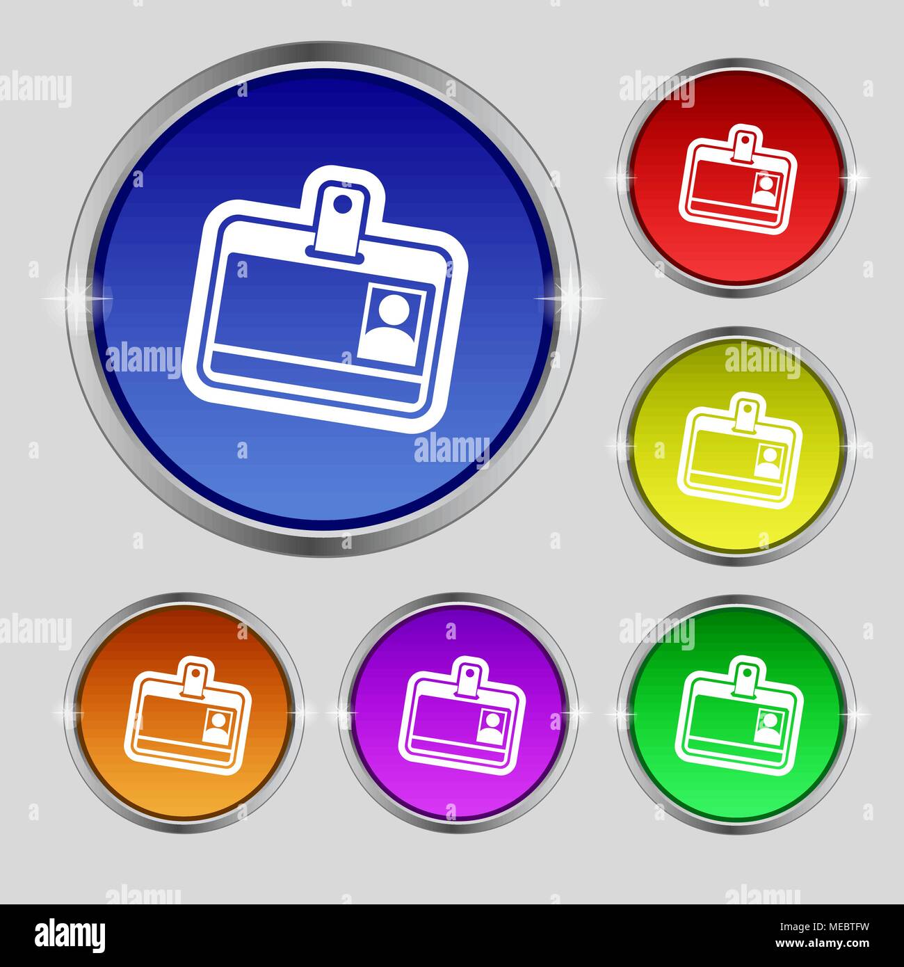 Id card icon sign. Round symbol on bright colourful buttons. Vector ...