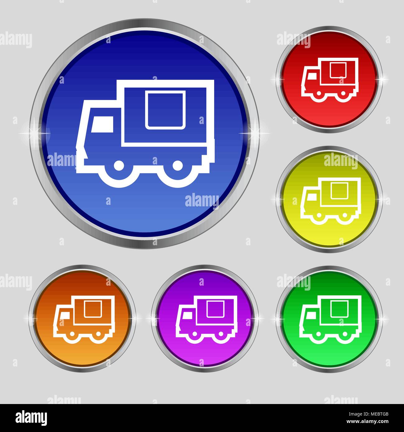 Delivery truck icon sign. Round symbol on bright colourful buttons ...