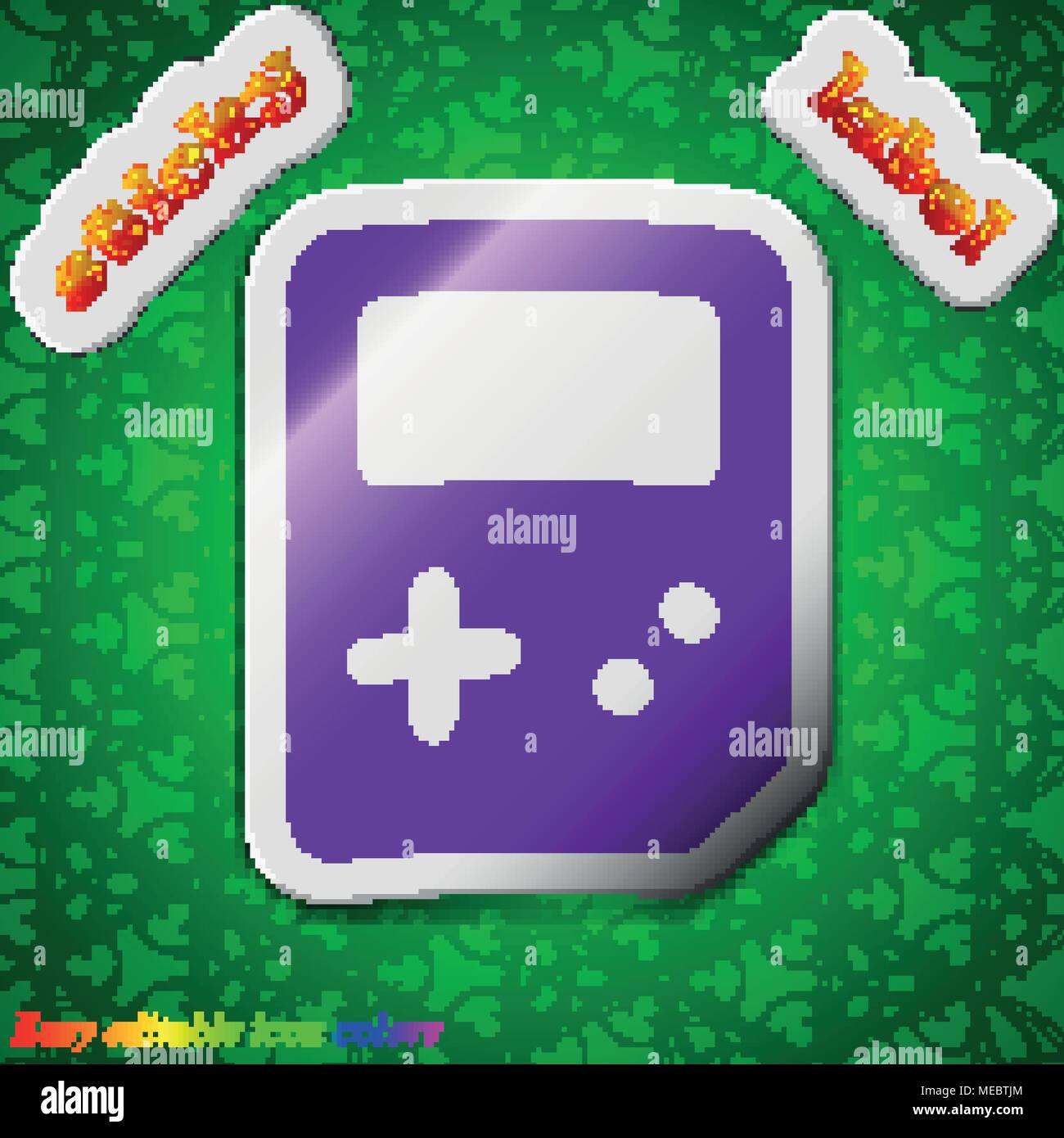 Tetris icon sign. Symbol chic colored sticky label on green background ...