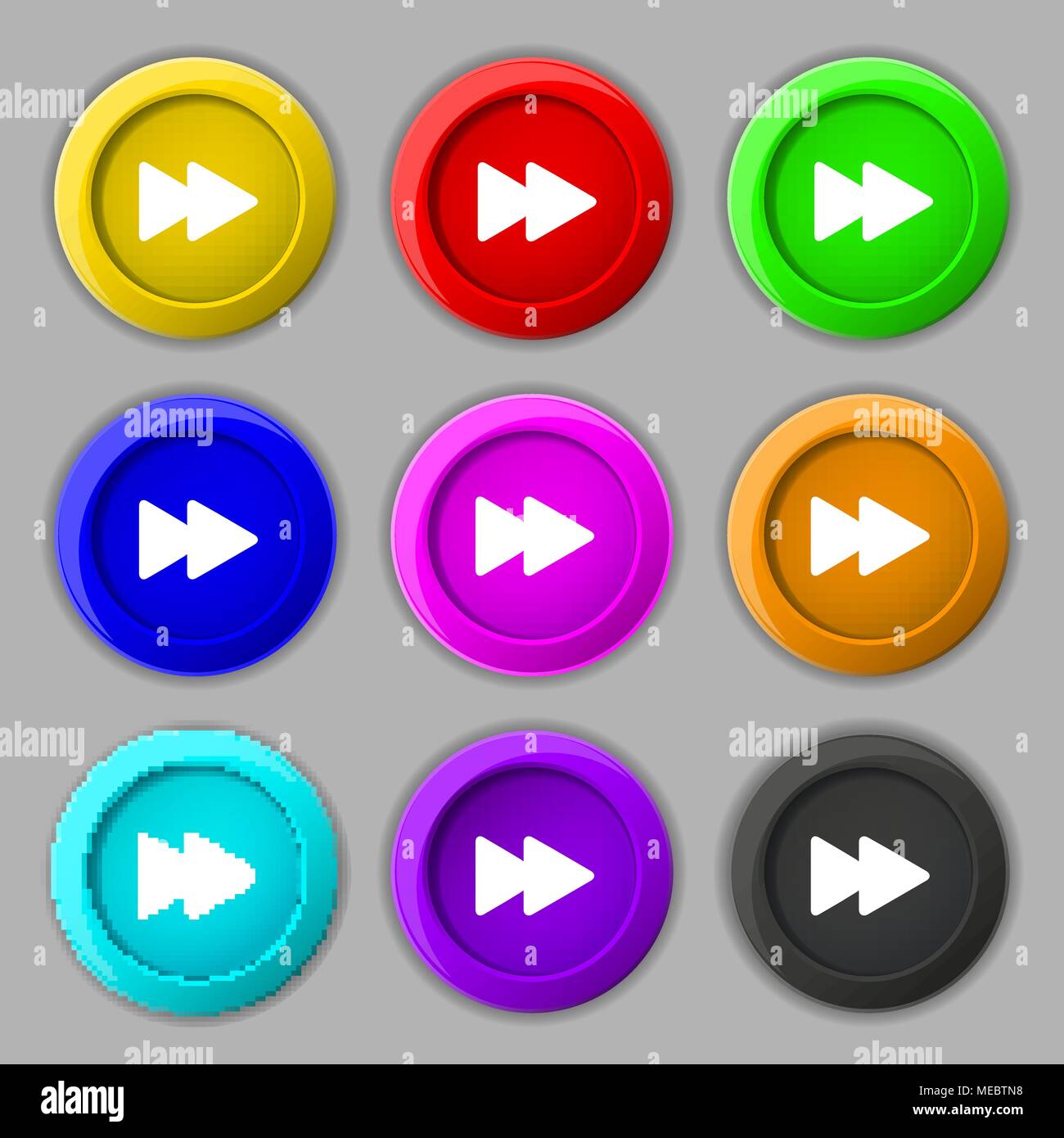 rewind icon sign. symbol on nine round colourful buttons. Vector ...