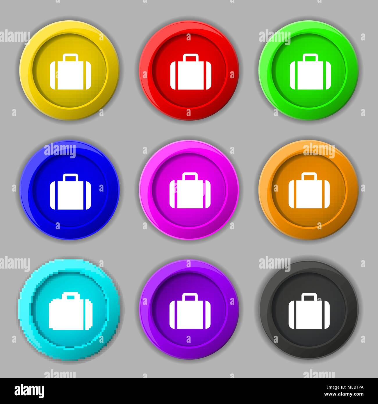 Suitcase icon sign. symbol on nine round colourful buttons. Vector ...