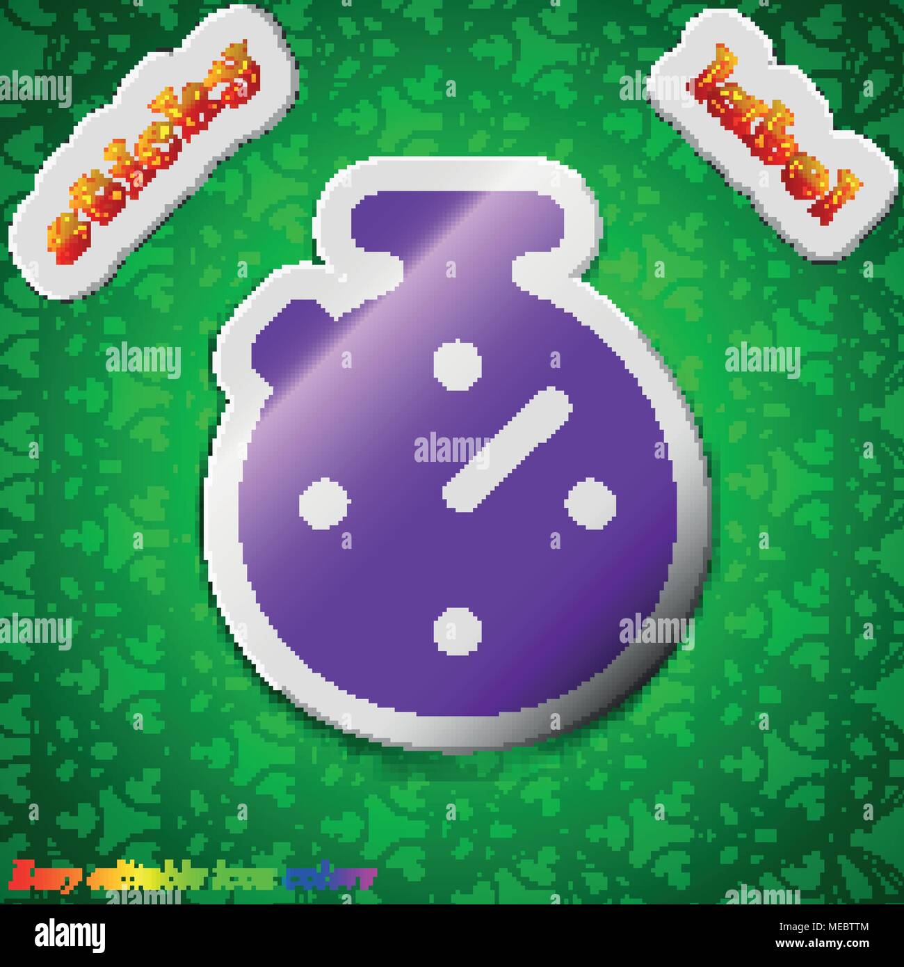 Timer, stopwatch icon sign. Symbol chic colored sticky label on green ...