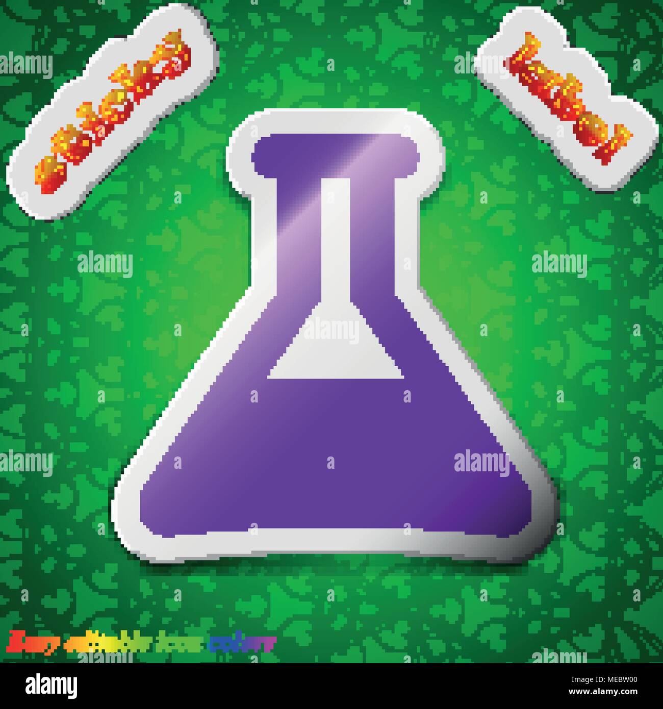 Conical Flask icon sign. Symbol chic colored sticky label on green ...