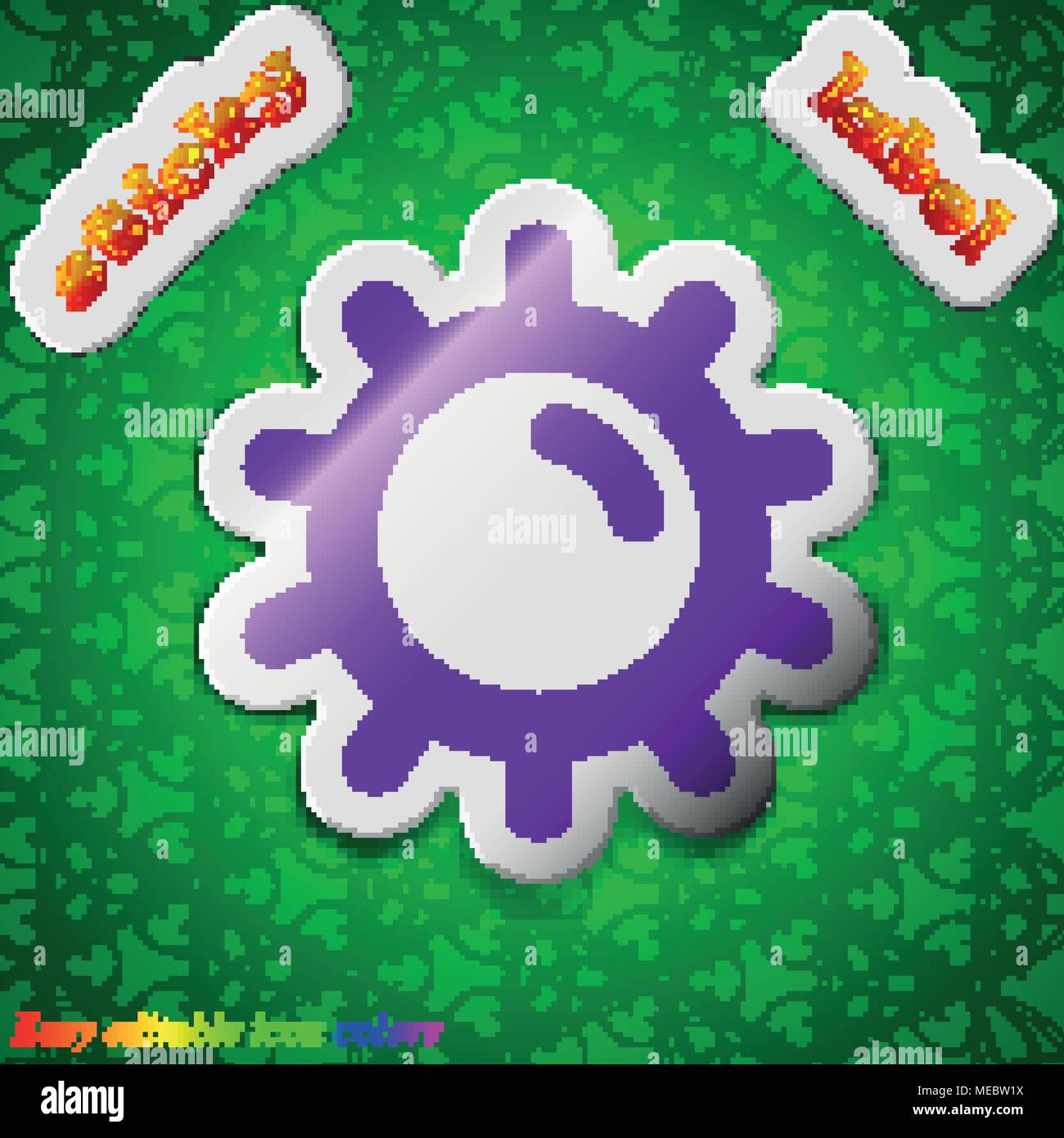 Sun icon sign. Symbol chic colored sticky label on green background ...