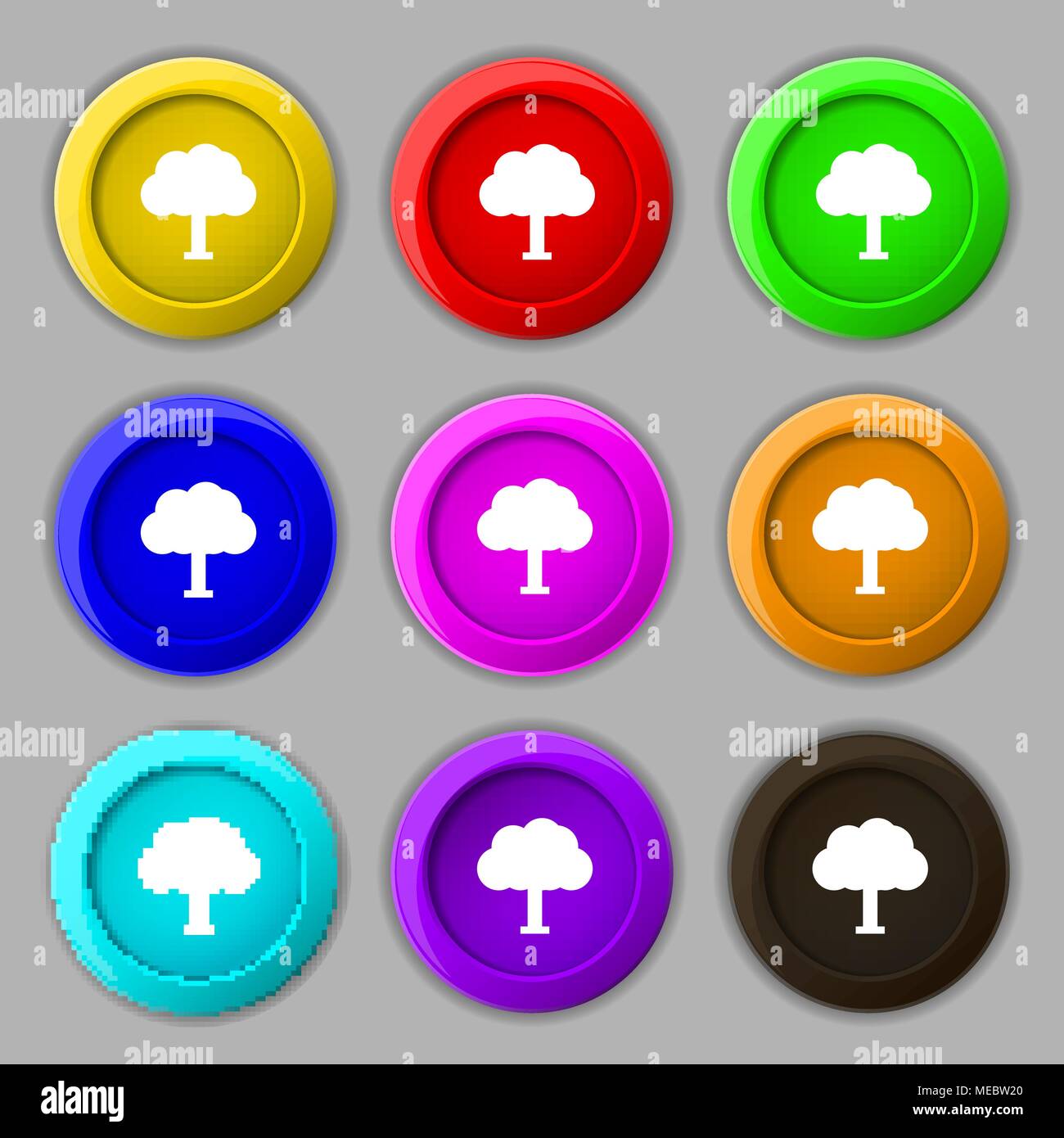 Tree, Forest icon sign. symbol on nine round colourful buttons. Vector ...