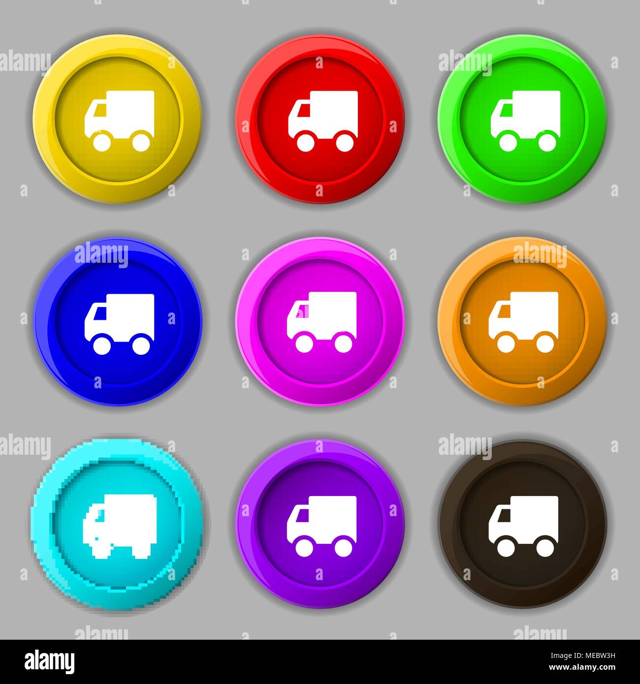 Delivery truck icon sign. symbol on nine round colourful buttons ...