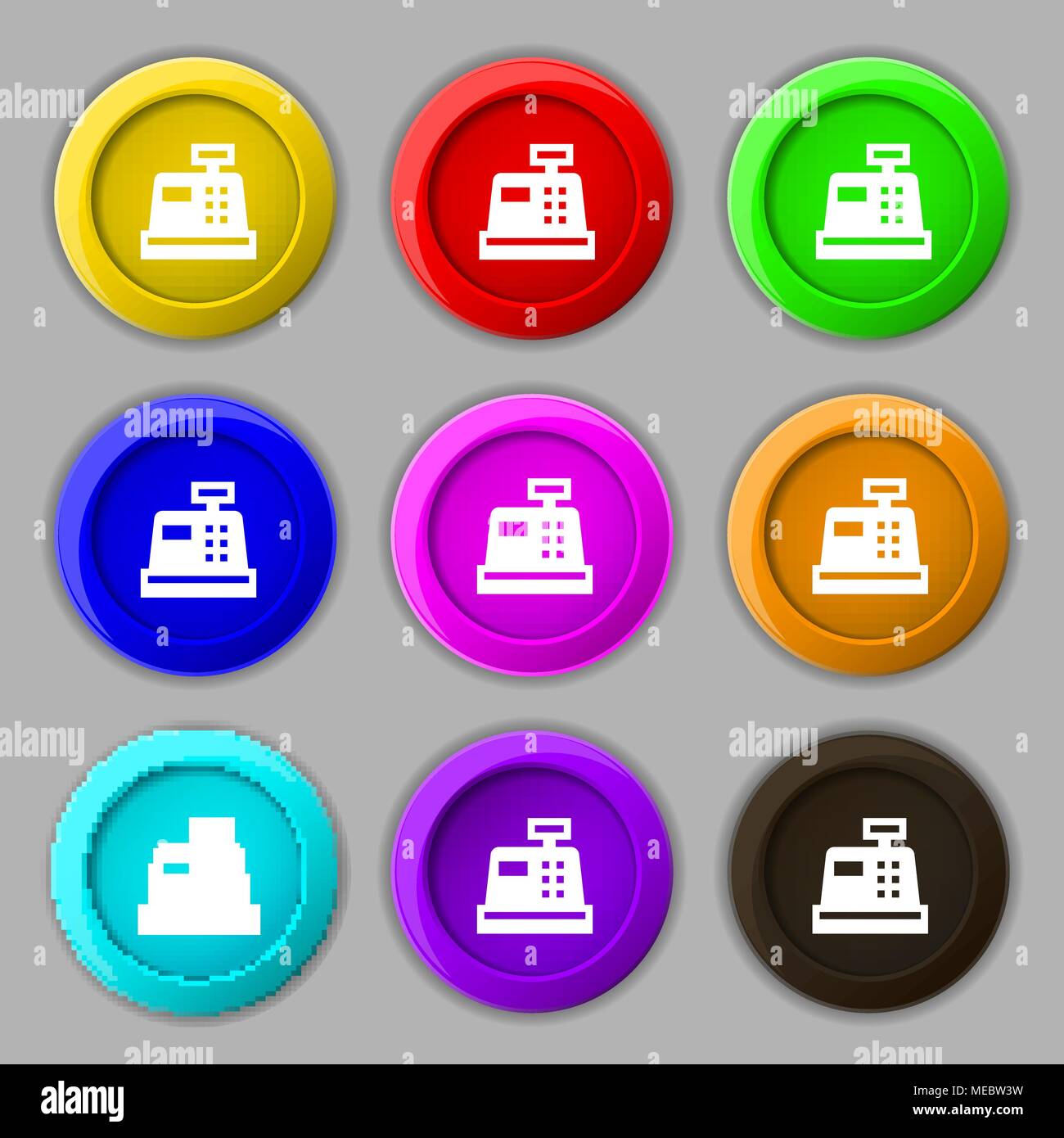 Cash register icon sign. symbol on nine round colourful buttons. Vector ...
