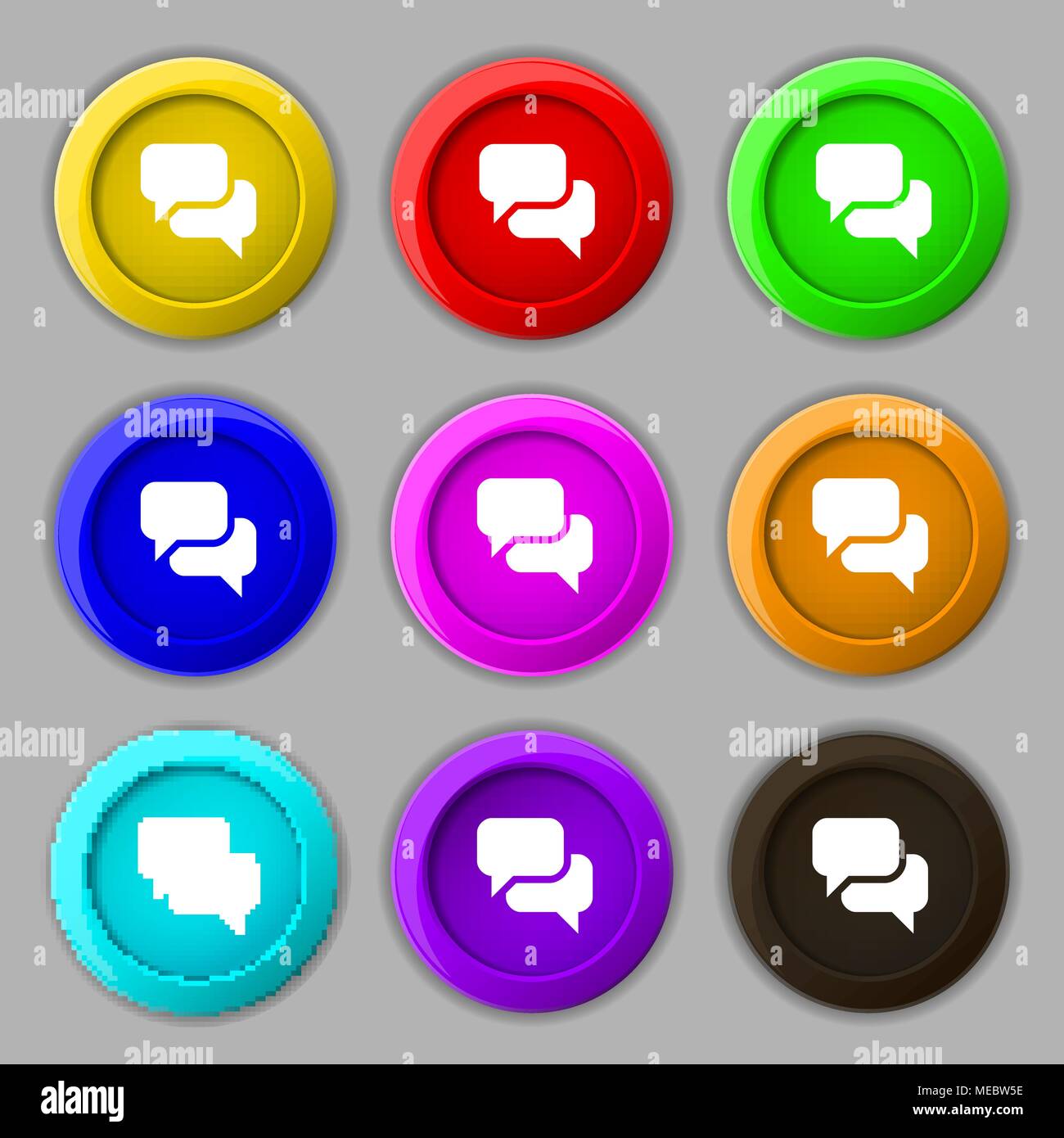 Speech bubble, Think cloud icon sign. symbol on nine round colourful ...