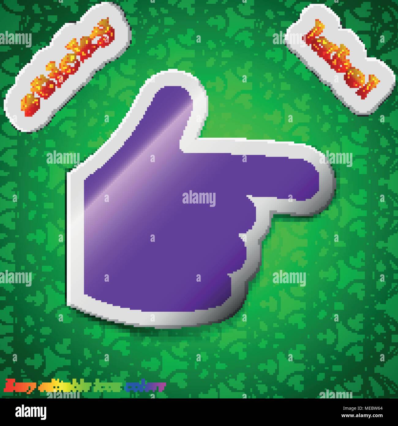 pointing hand icon sign. Symbol chic colored sticky label on green ...