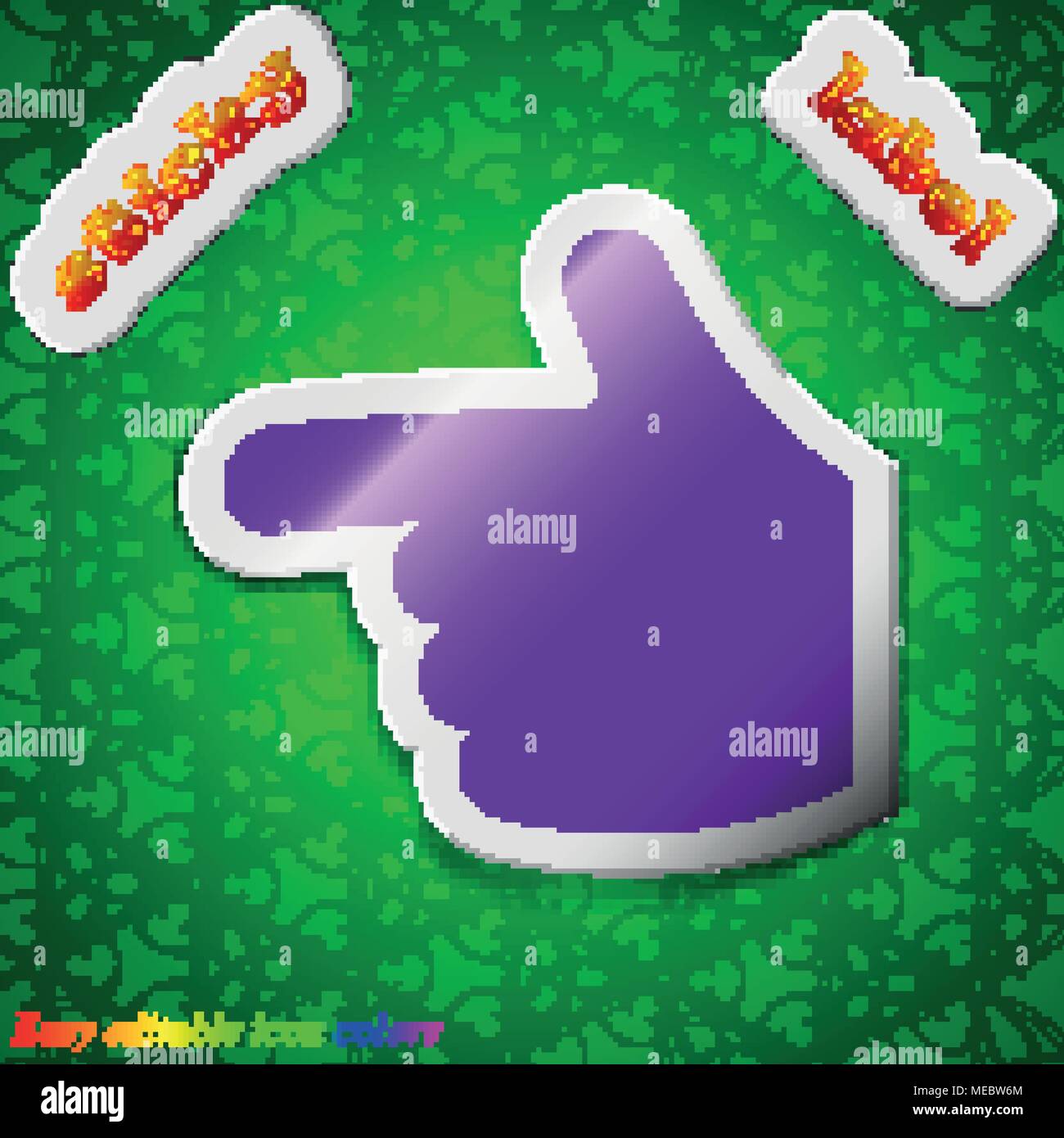 pointing hand icon sign. Symbol chic colored sticky label on green ...