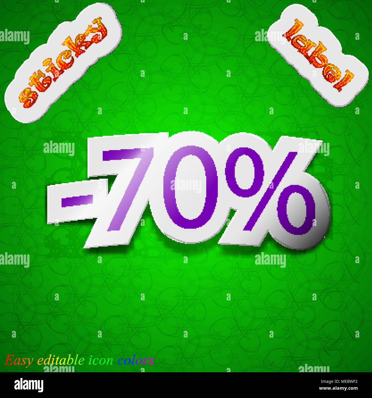 70 percent discount icon sign. Symbol chic colored sticky label on ...