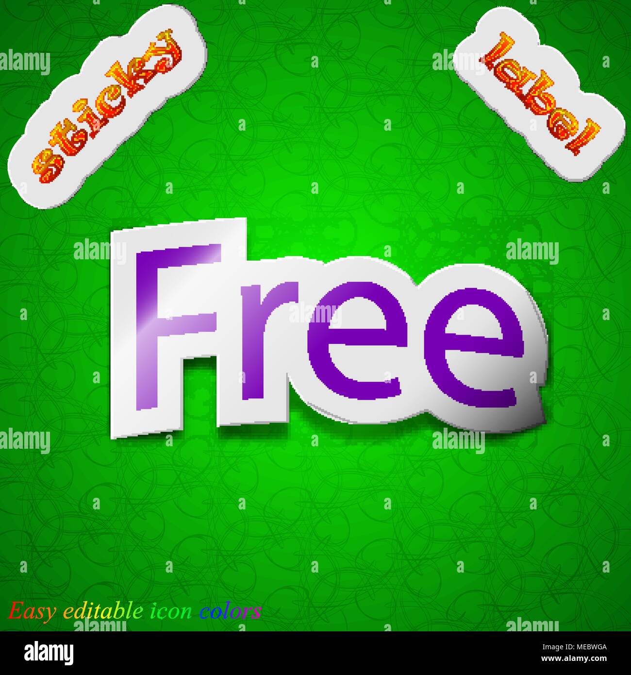 Free icon sign. Symbol chic colored sticky label on green background ...