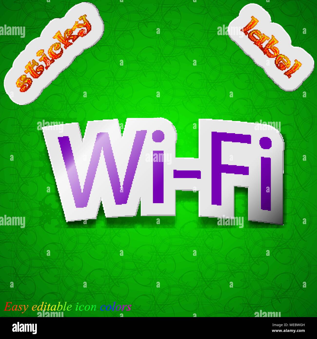 Free wifi icon sign. Symbol chic colored sticky label on green ...
