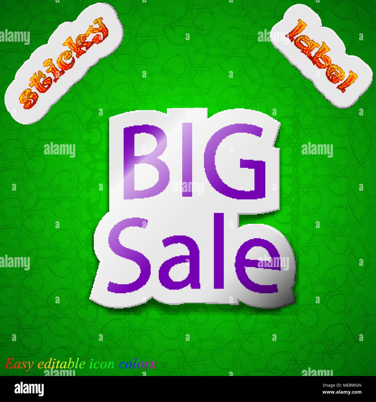 Big sale icon sign. Symbol chic colored sticky label on green ...