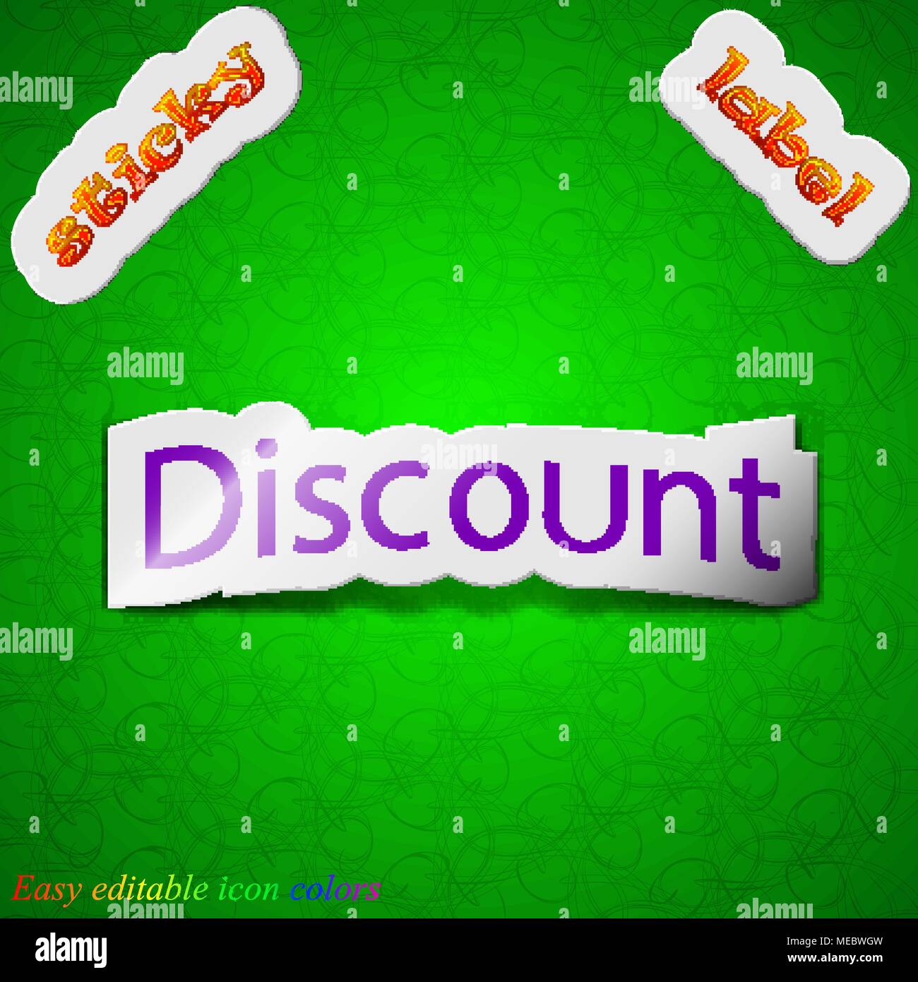 discount icon sign. Symbol chic colored sticky label on green ...