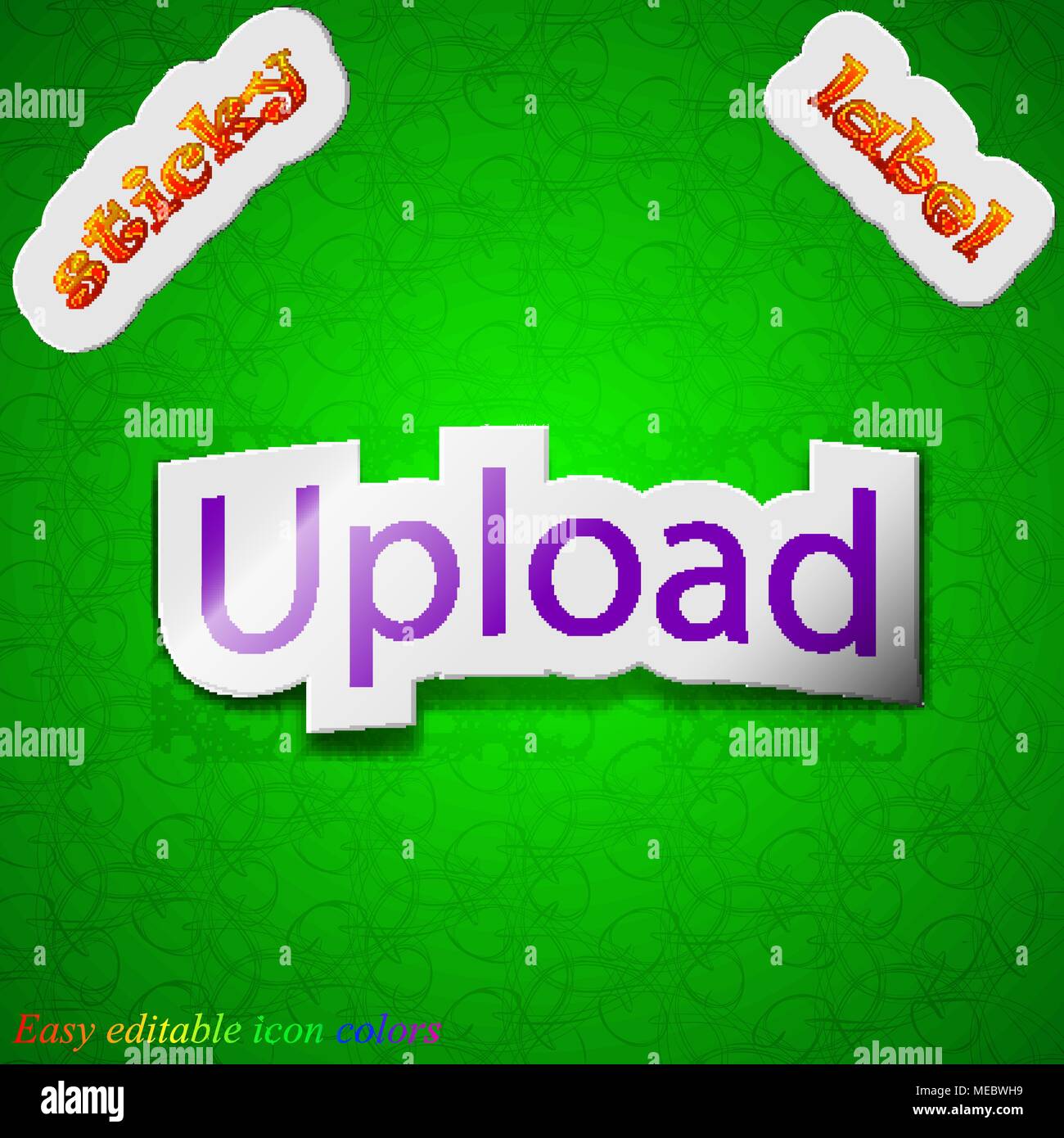 Upload icon sign. Symbol chic colored sticky label on green background ...