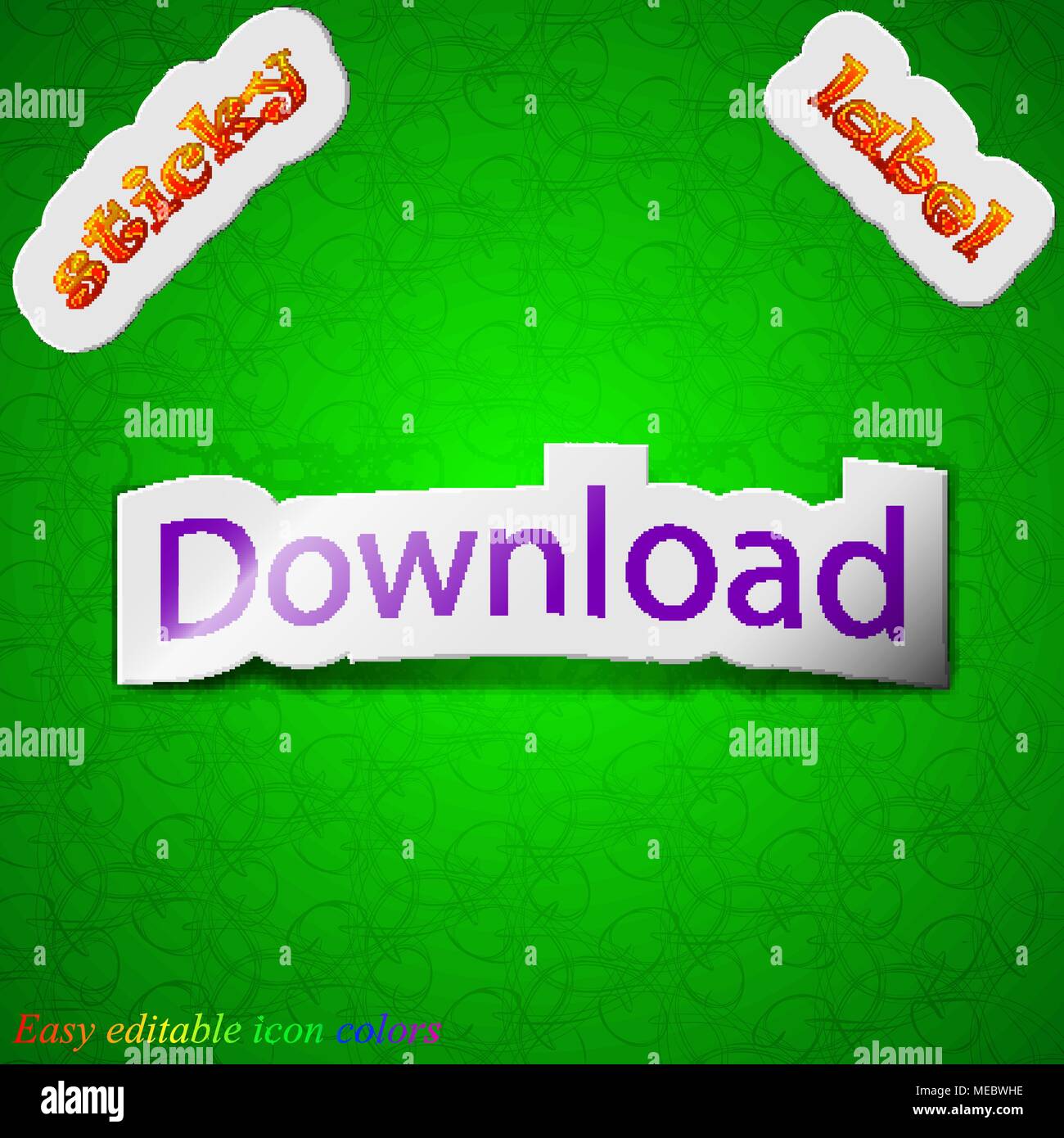 Download now icon sign. Symbol chic colored sticky label on green ...