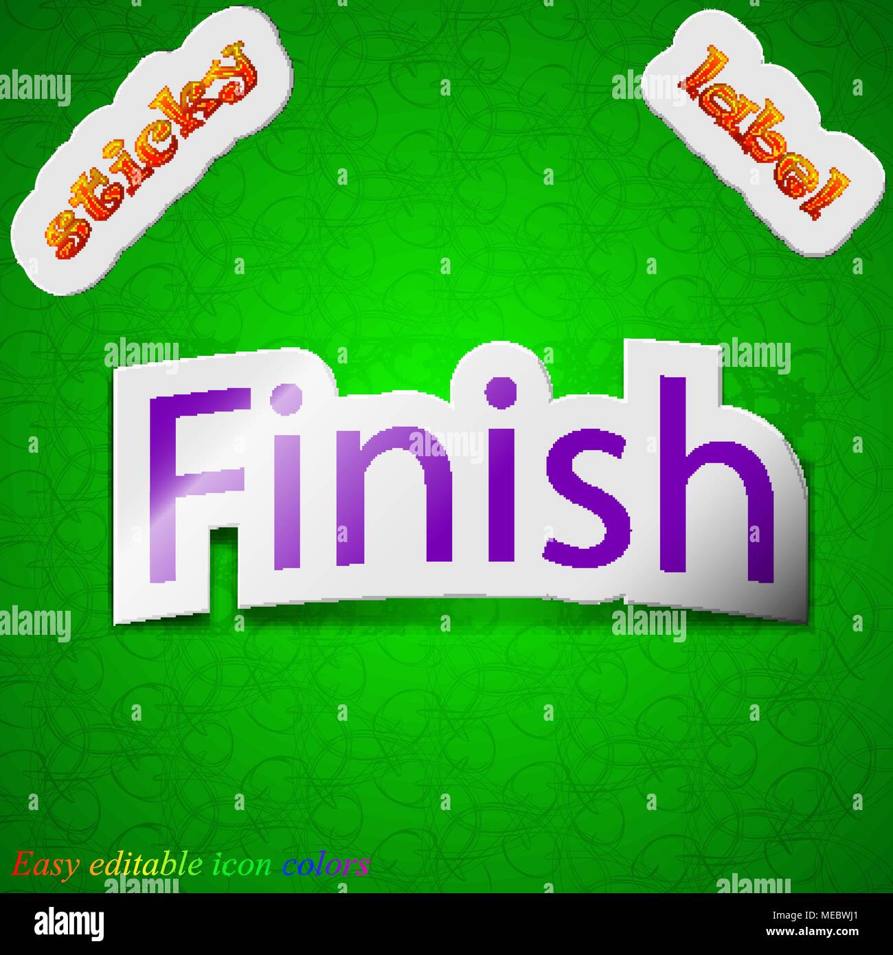 Finish icon sign. Symbol chic colored sticky label on green background ...