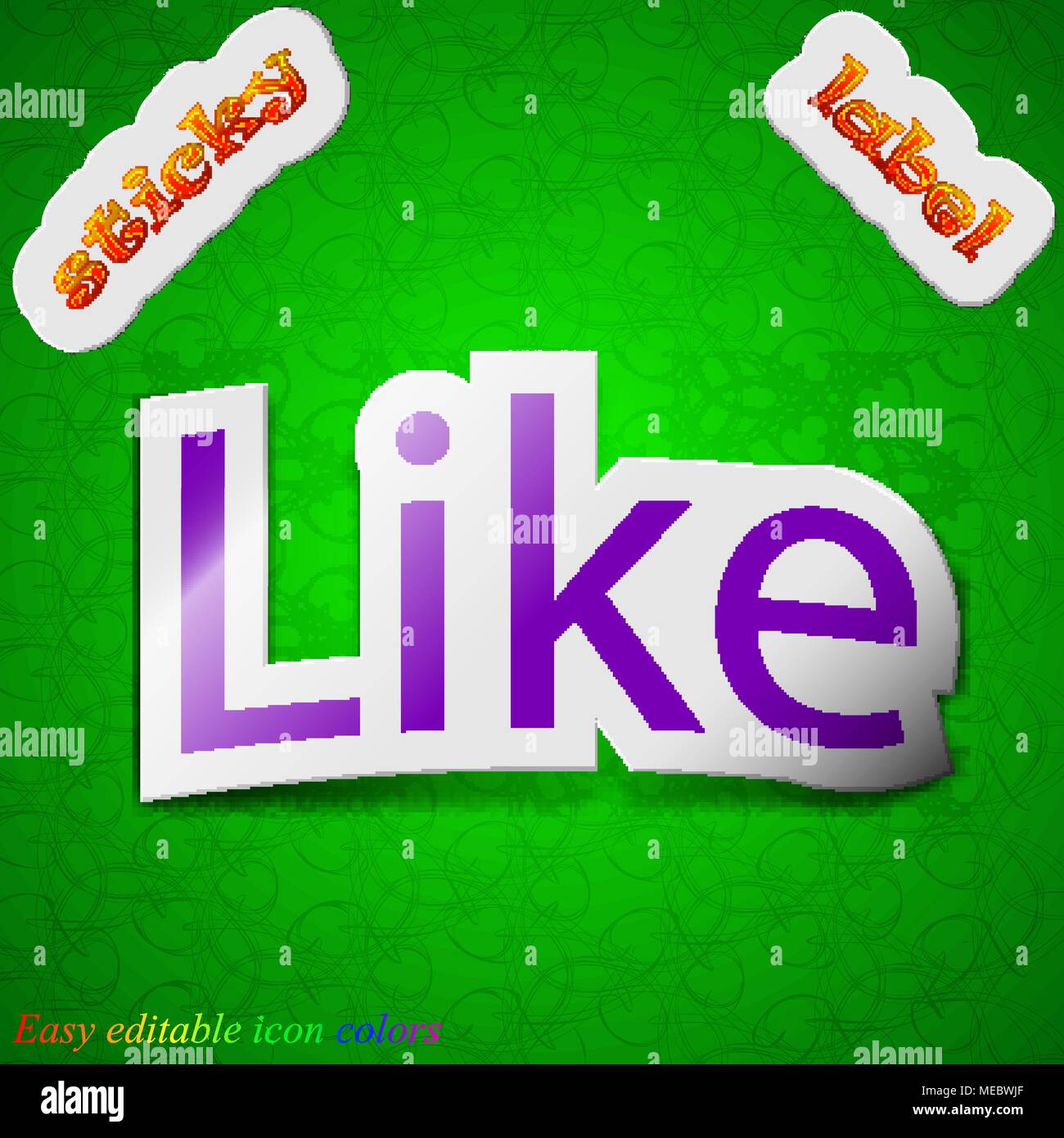 Like icon sign. Symbol chic colored sticky label on green background ...