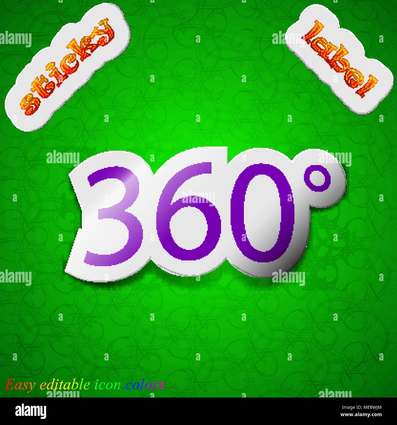 Angle 360 degrees icon sign. Symbol chic colored sticky label on green ...
