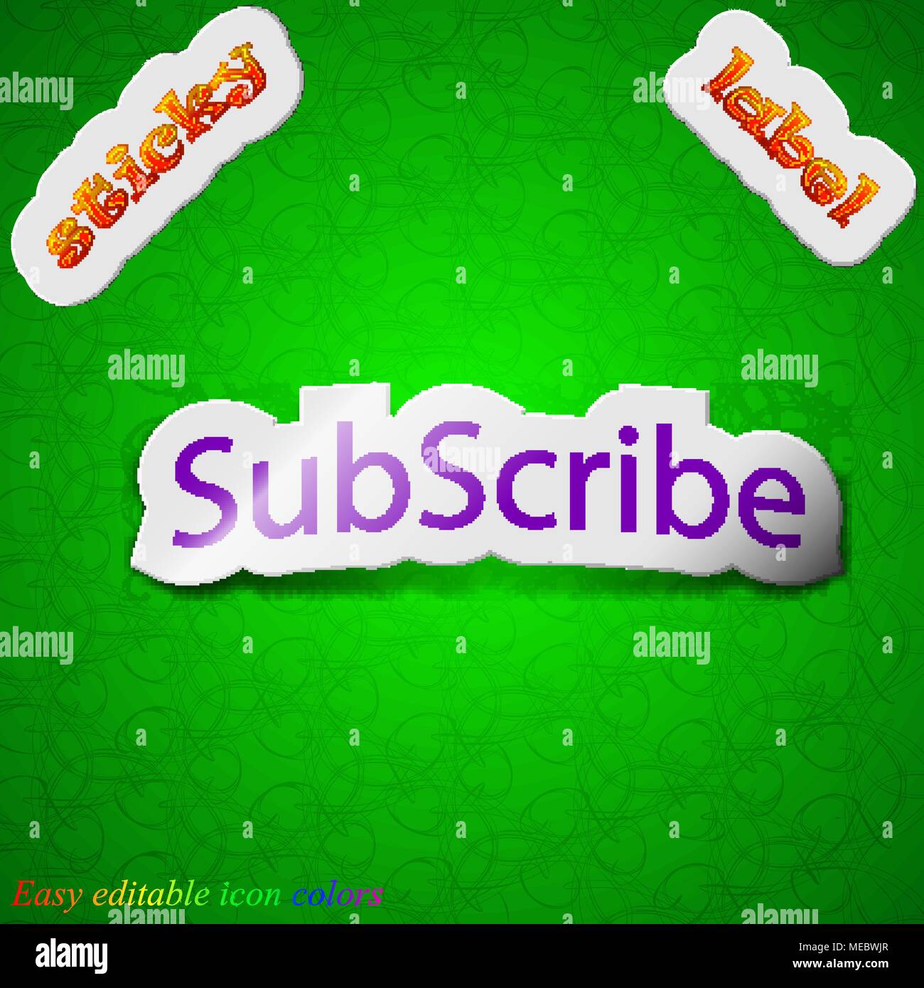 Subscribe icon sign. Symbol chic colored sticky label on green ...