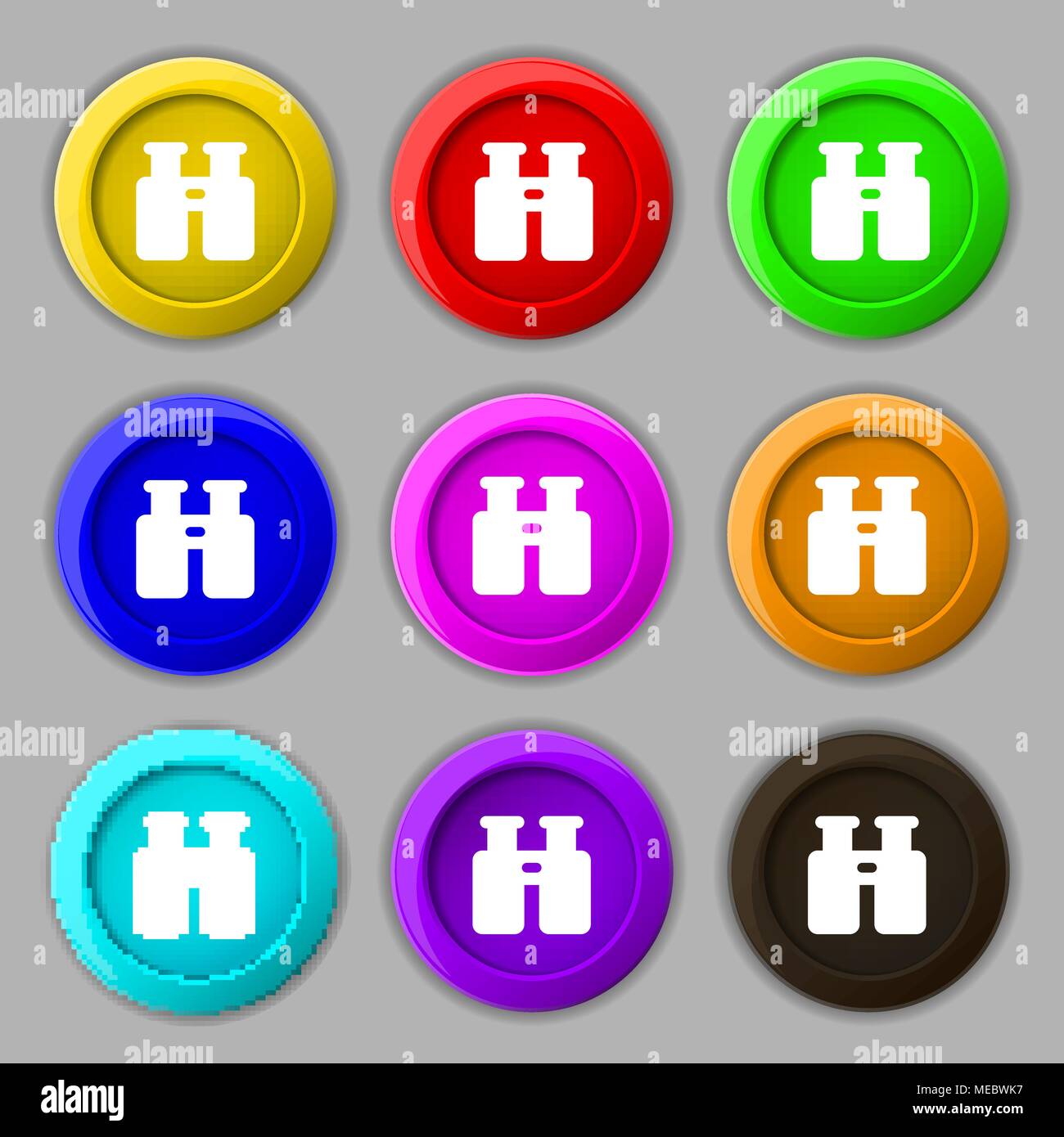 Binocular, Search, Find information icon sign. symbol on nine round ...