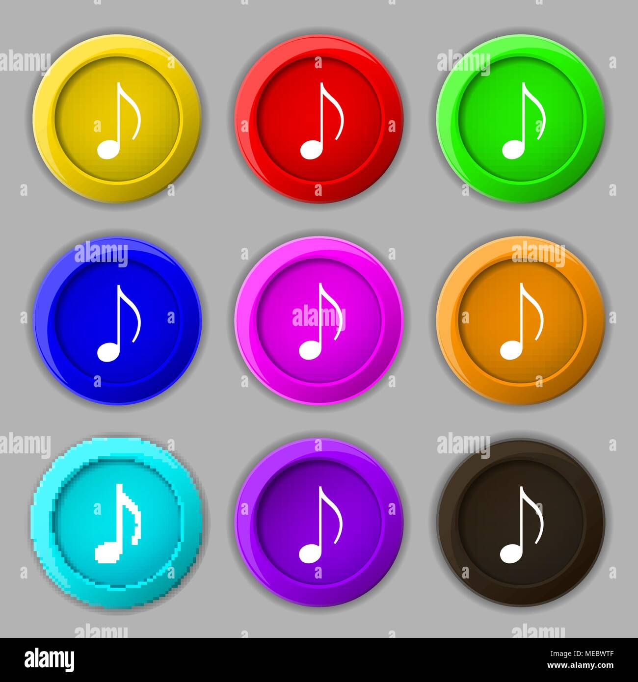 musical note, music, ringtone icon sign. symbol on nine round colourful ...
