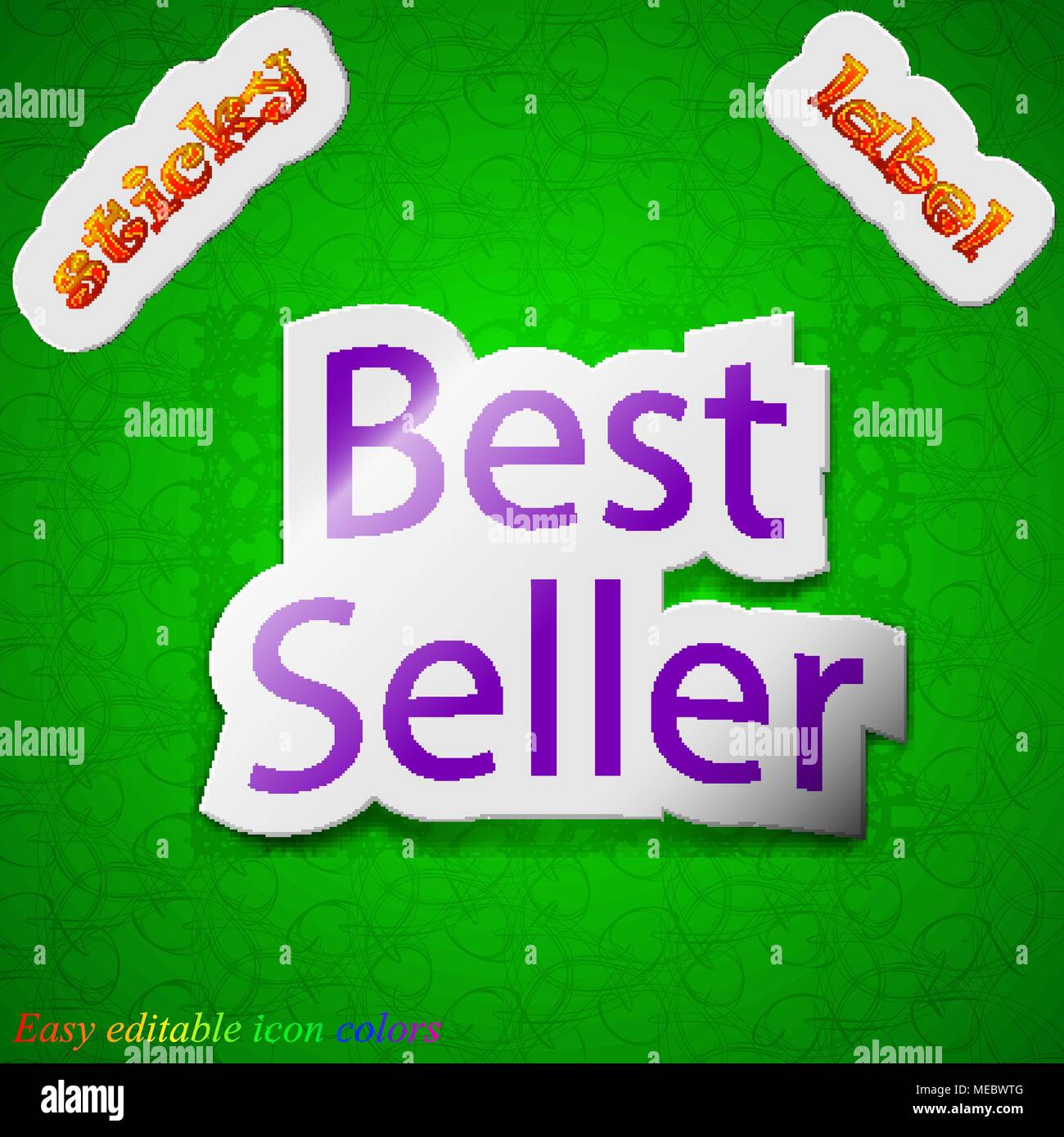 Best seller icon sign. Symbol chic colored sticky label on green ...