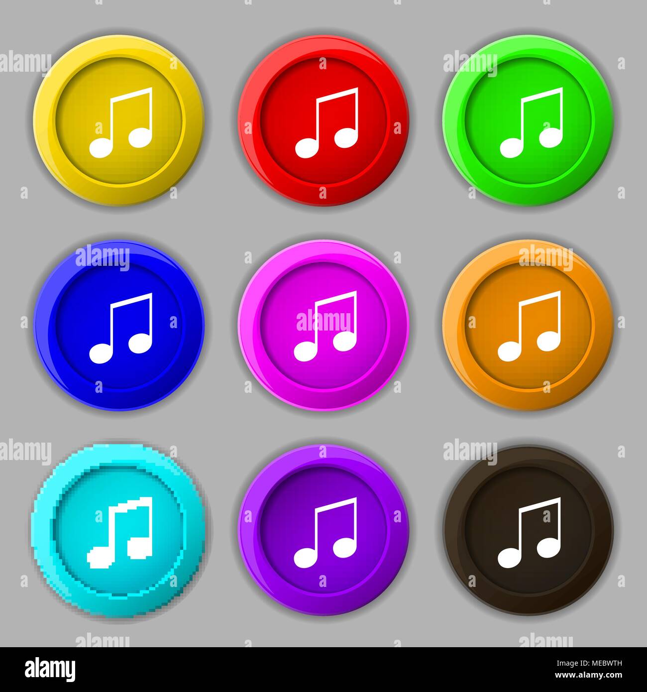 musical note, music, ringtone icon sign. symbol on nine round colourful ...