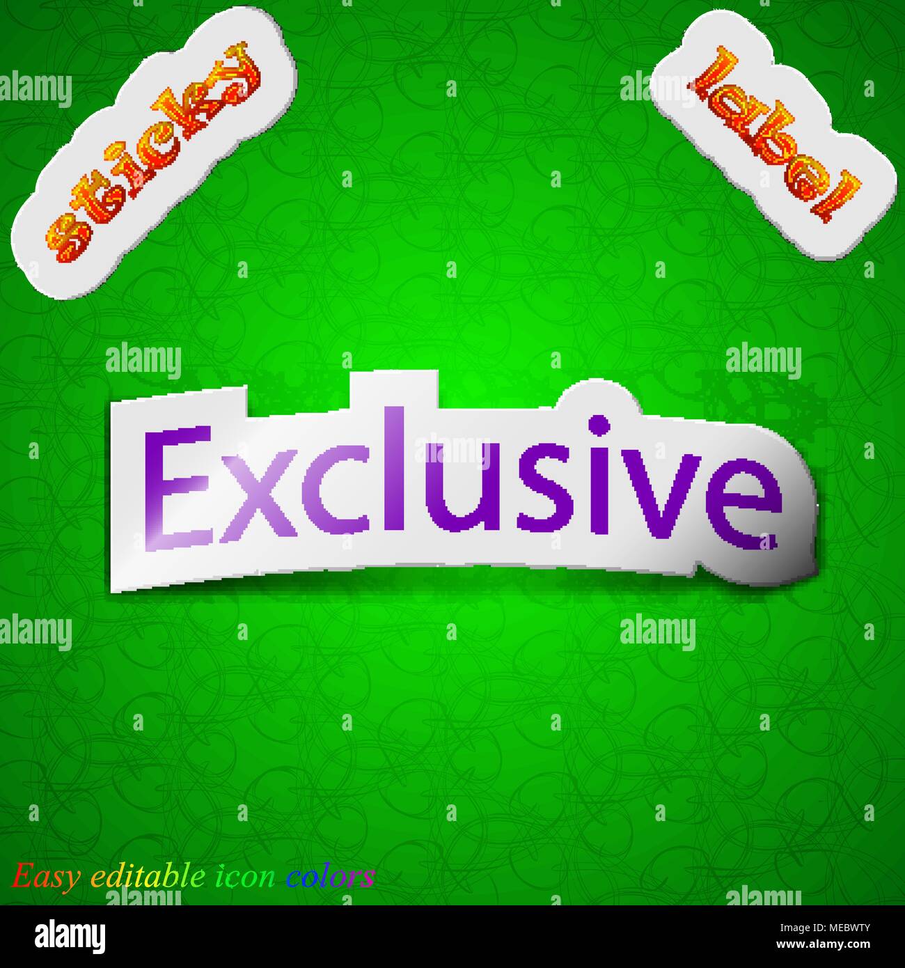 Exclusive icon sign. Symbol chic colored sticky label on green ...
