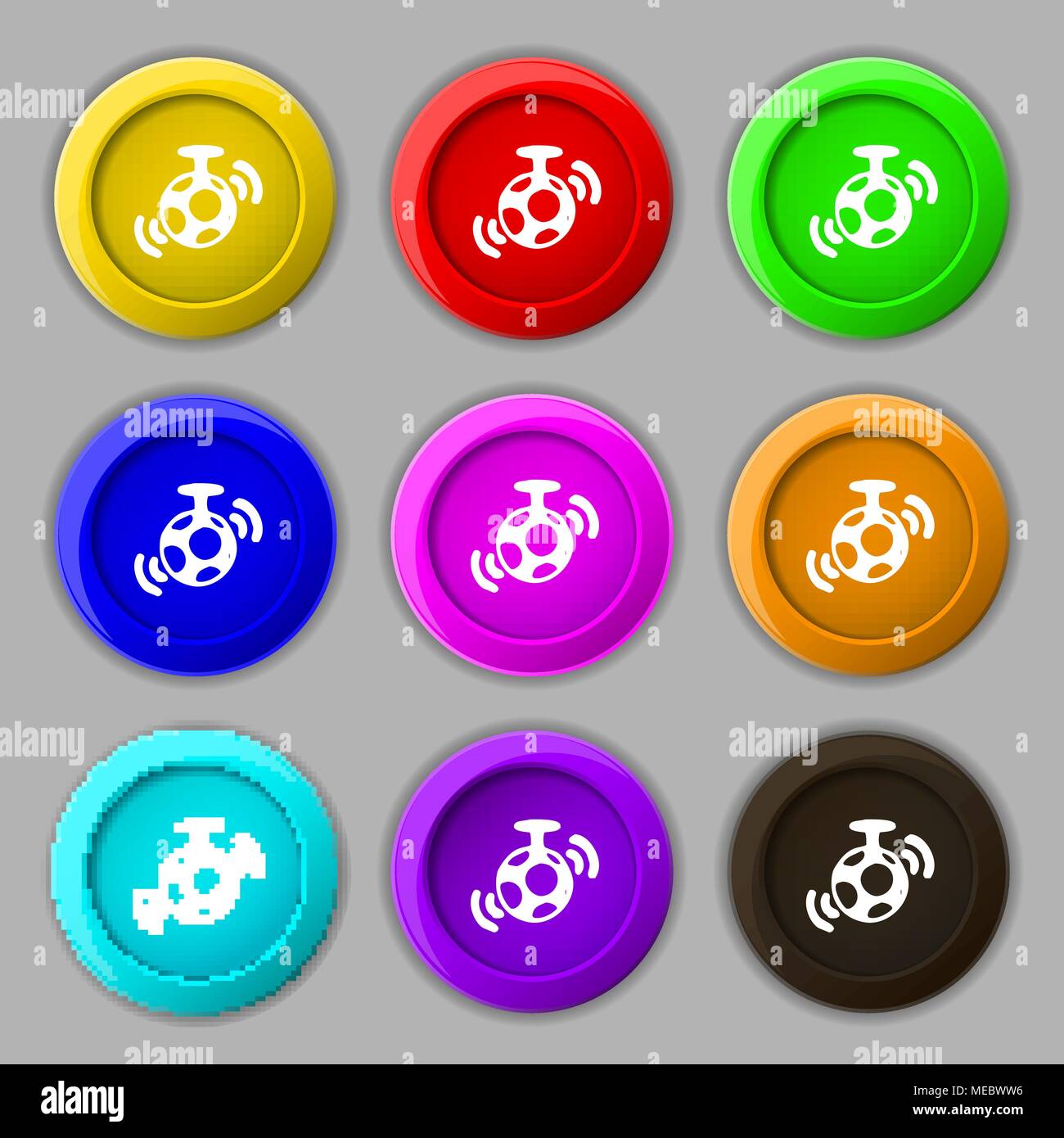 mirror ball disco icon sign. symbol on nine round colourful buttons ...
