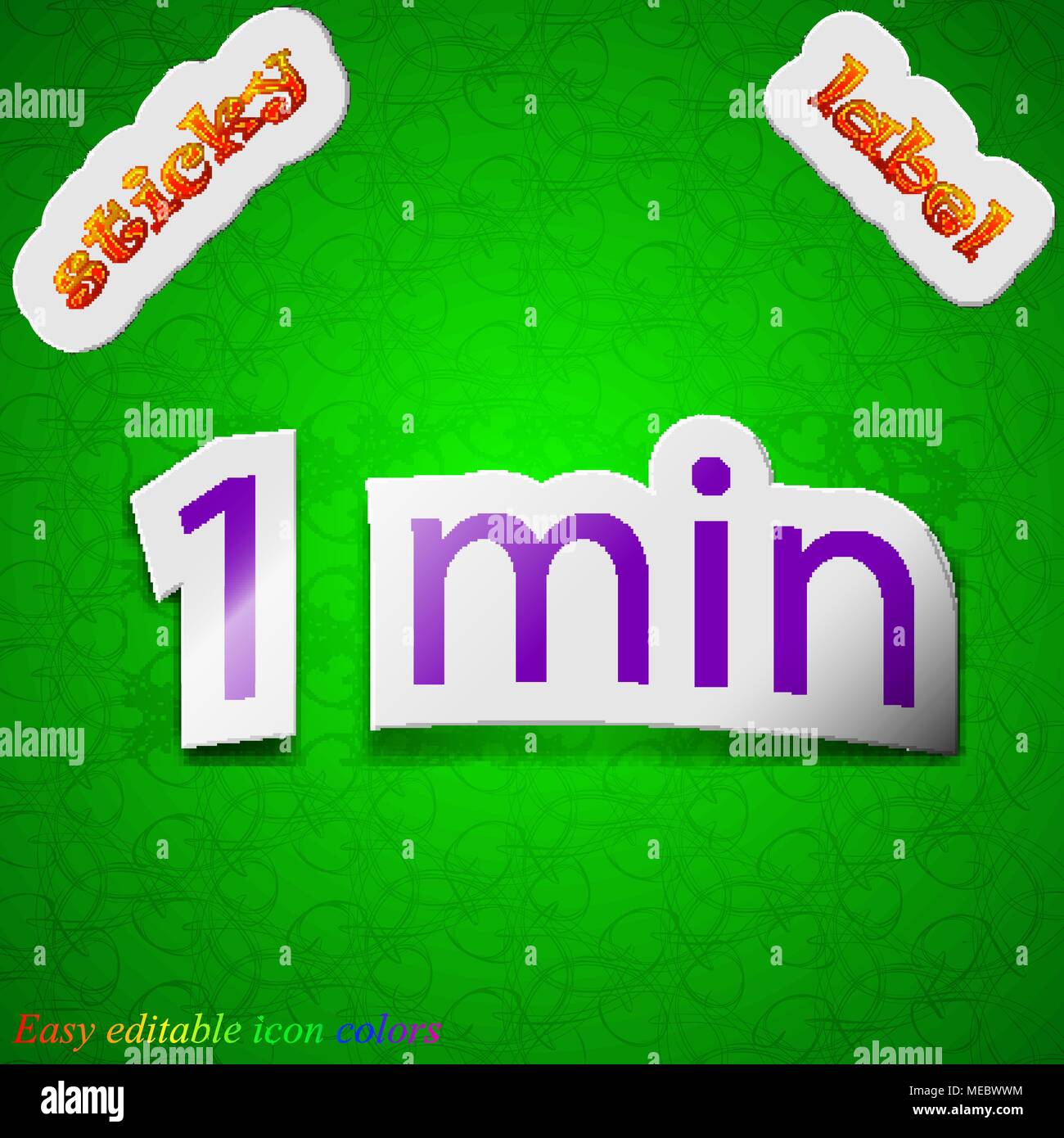 1 minutes icon sign. Symbol chic colored sticky label on green ...