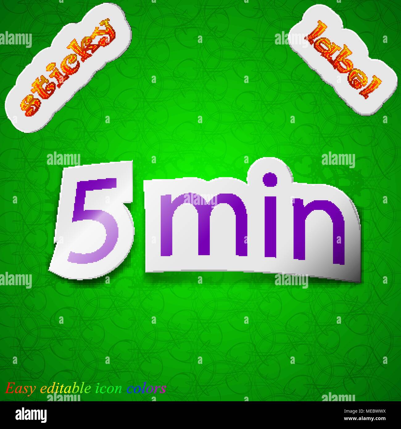 5icon sign. Symbol chic colored sticky label on green background ...