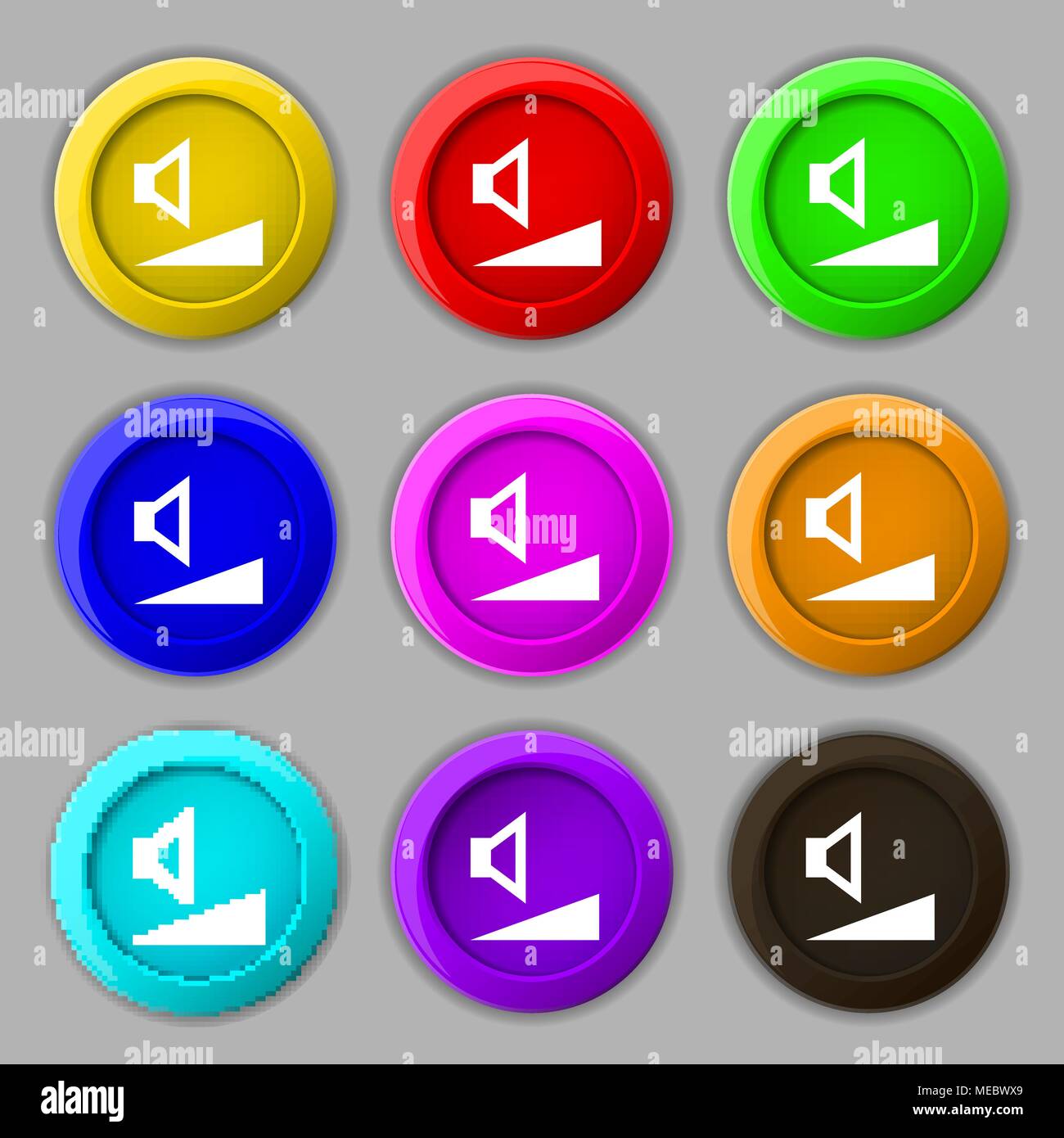 volume, sound icon sign. symbol on nine round colourful buttons. Vector ...