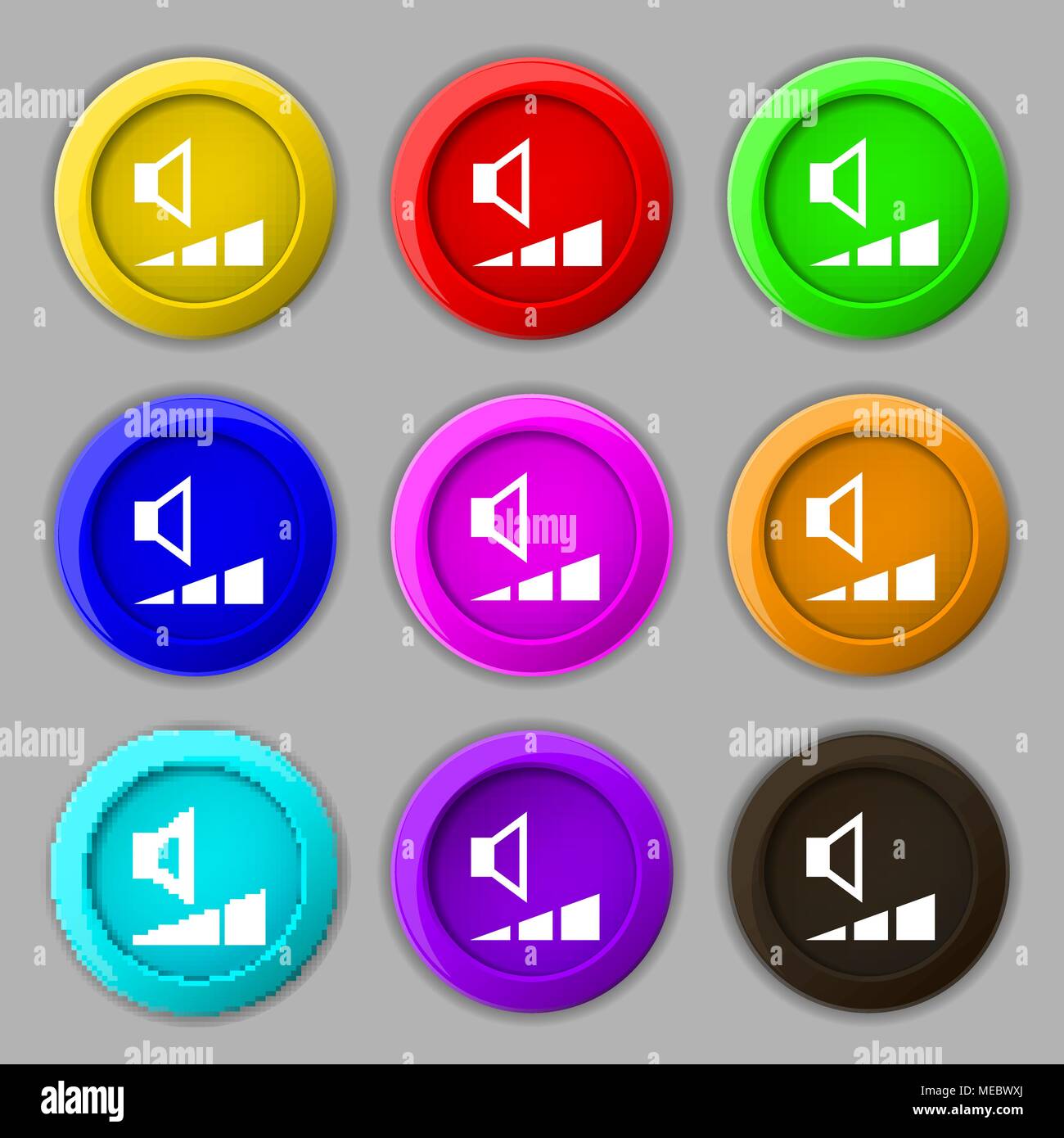volume, sound icon sign. symbol on nine round colourful buttons. Vector ...