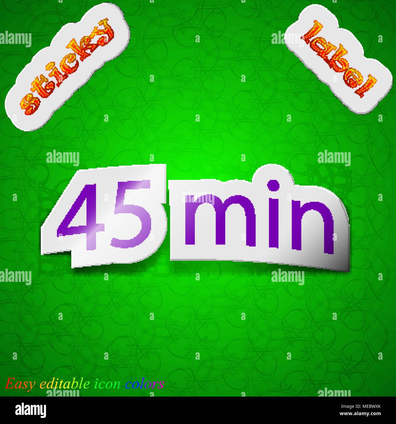 45 icon sign. Symbol chic colored sticky label on green background ...