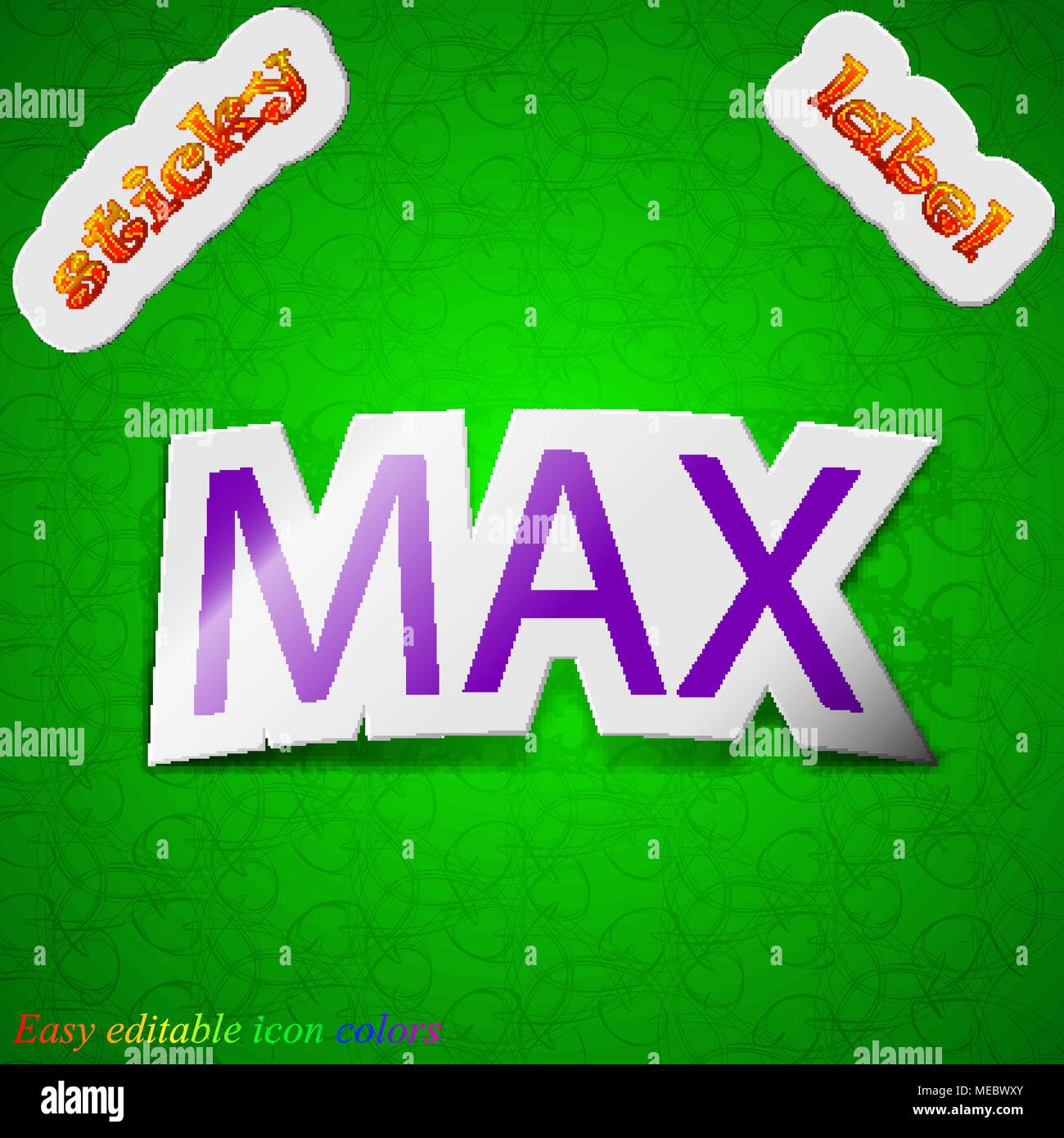 maximum icon sign. Symbol chic colored sticky label on green background ...
