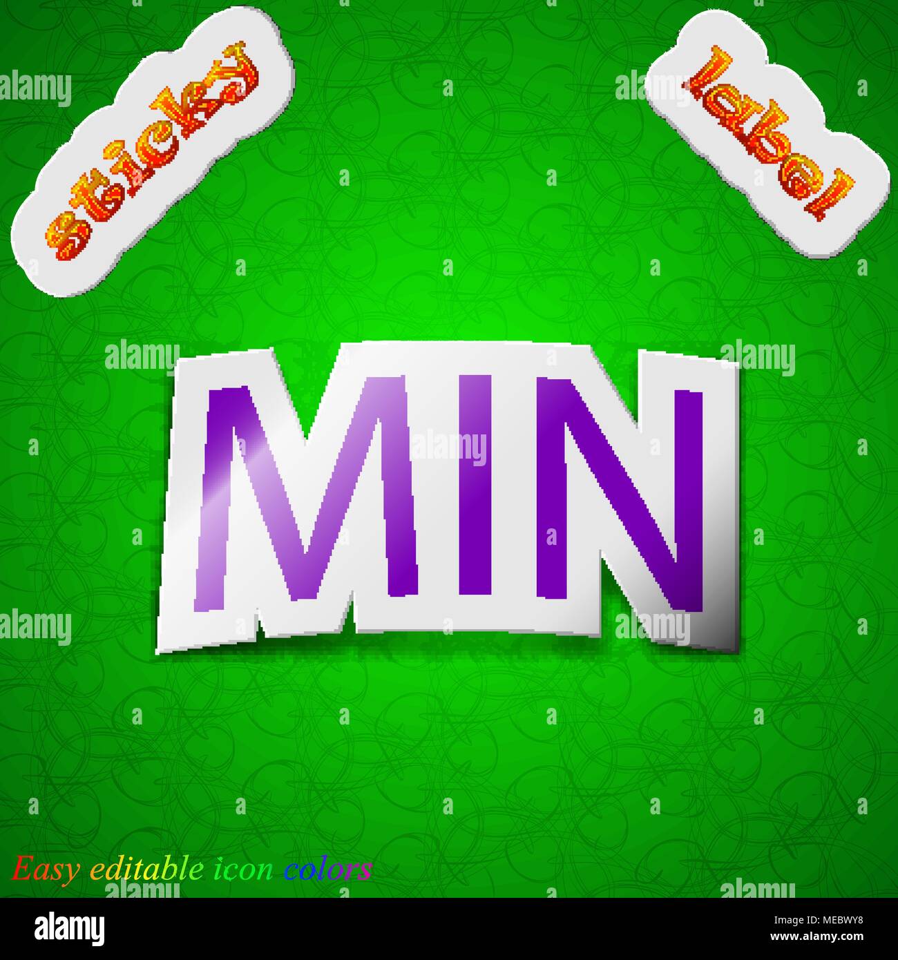 minimum icon sign. Symbol chic colored sticky label on green background ...