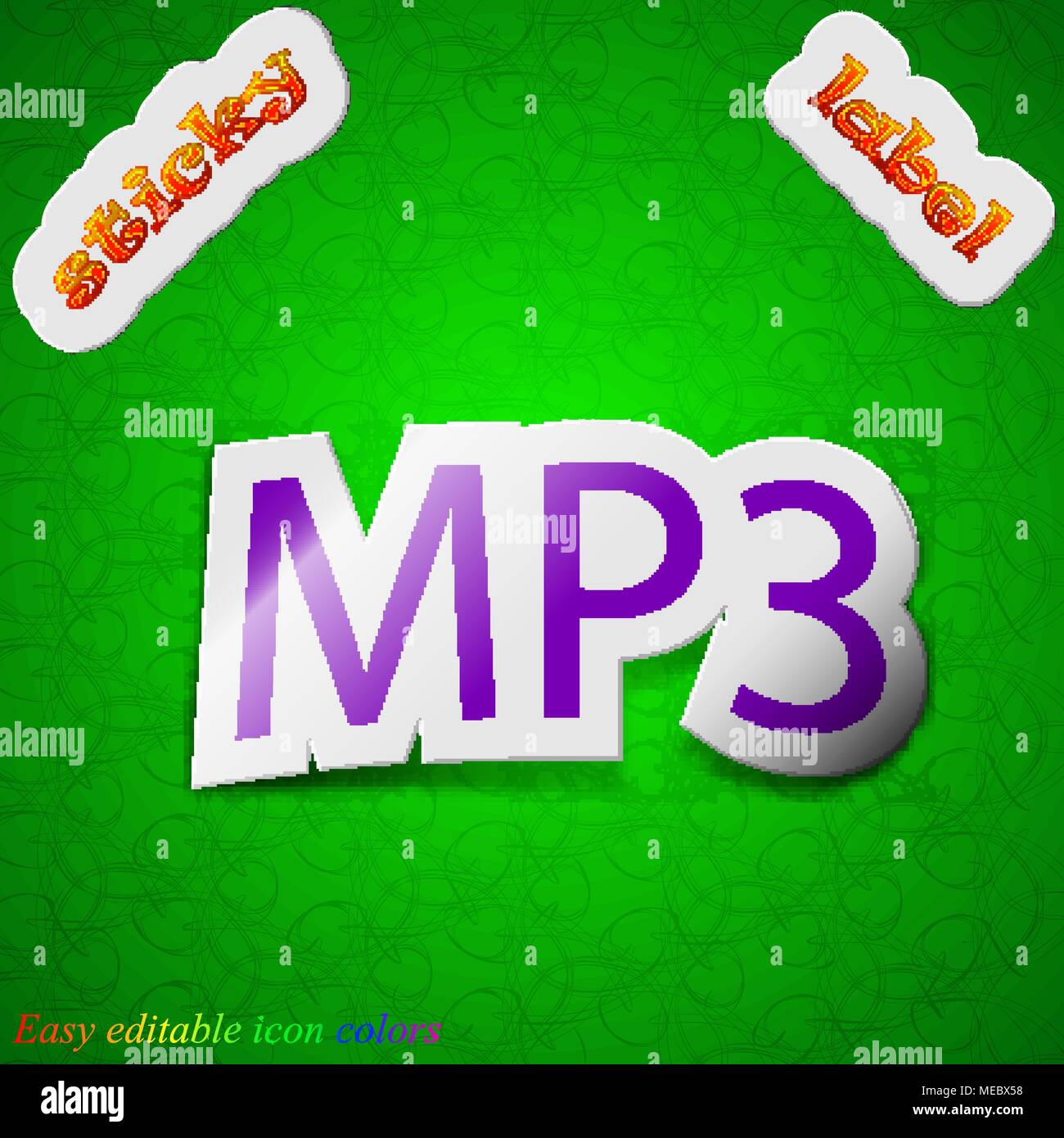 Mp3 music format icon sign. Symbol chic colored sticky label on green ...