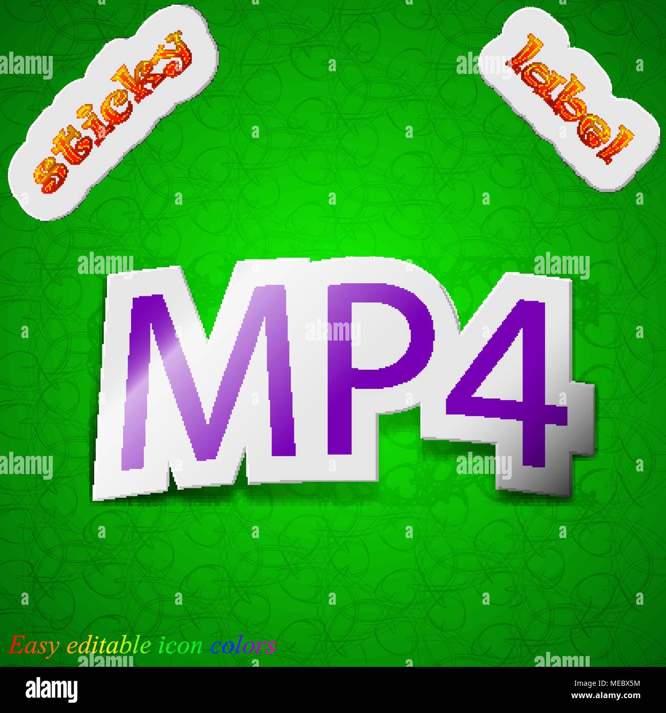 Mpeg4 video format icon sign. Symbol chic colored sticky label on green ...