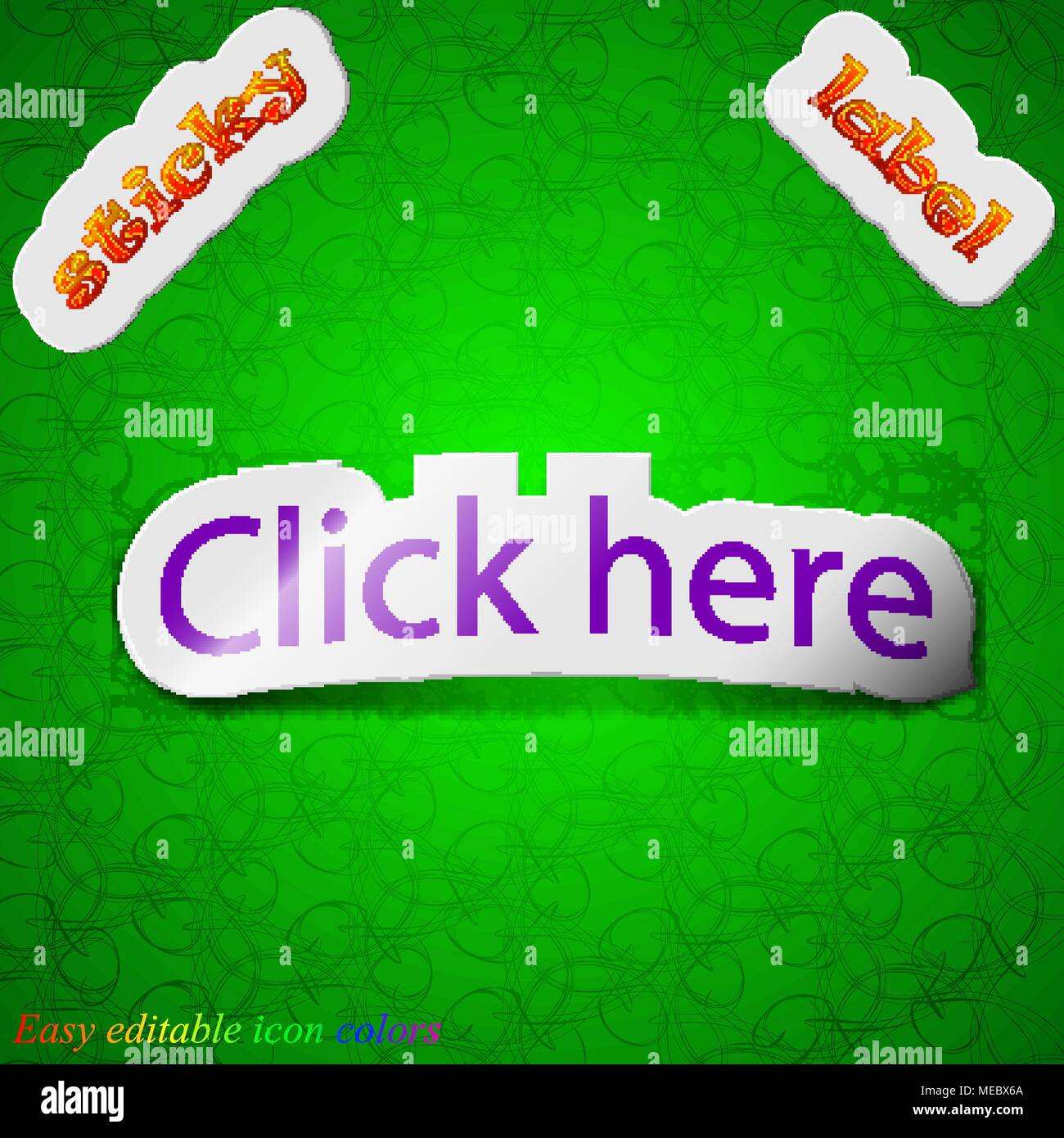 Click here icon sign. Symbol chic colored sticky label on green ...