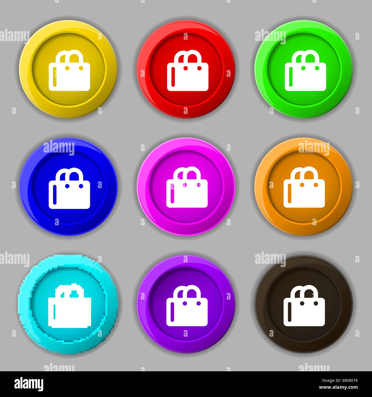 shopping bag icon sign. symbol on nine round colourful buttons. Vector ...