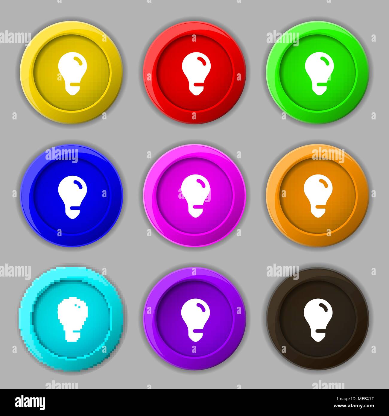 light bulb, idea icon sign. symbol on nine round colourful buttons ...