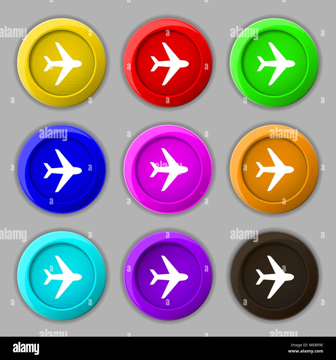 Plane icon sign. symbol on nine round colourful buttons. Vector ...